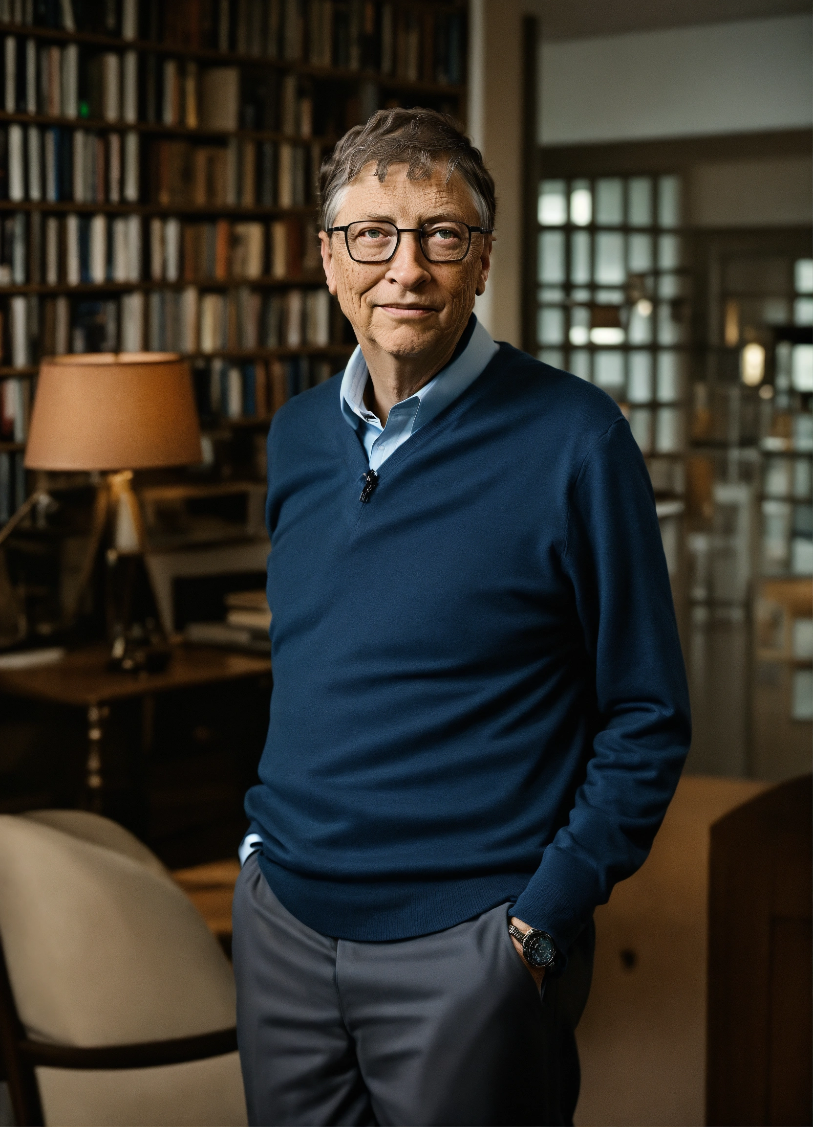 Lexica - A portrait of Bill Gates, looking at the camera, full shot
