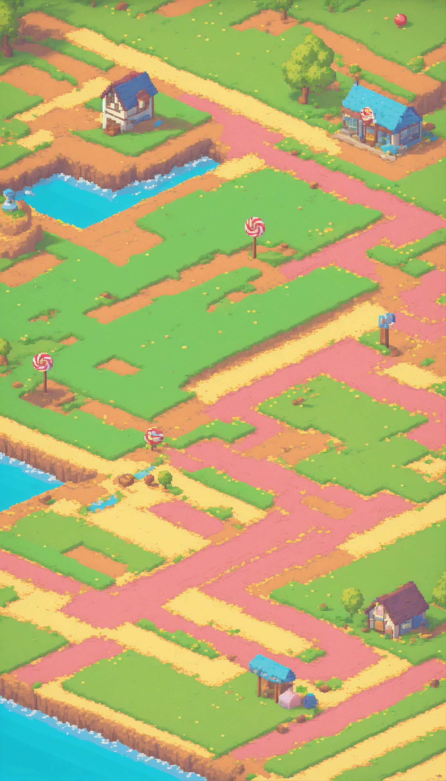 Lexica - Flat empty pastel overhead flat candy themed pixel sprite map.