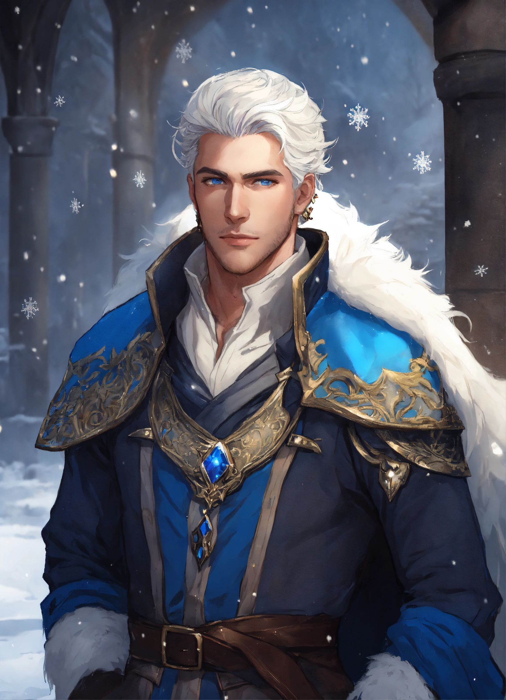 Lexica - A handsome man with white hair and blue eyes in a snowy ...