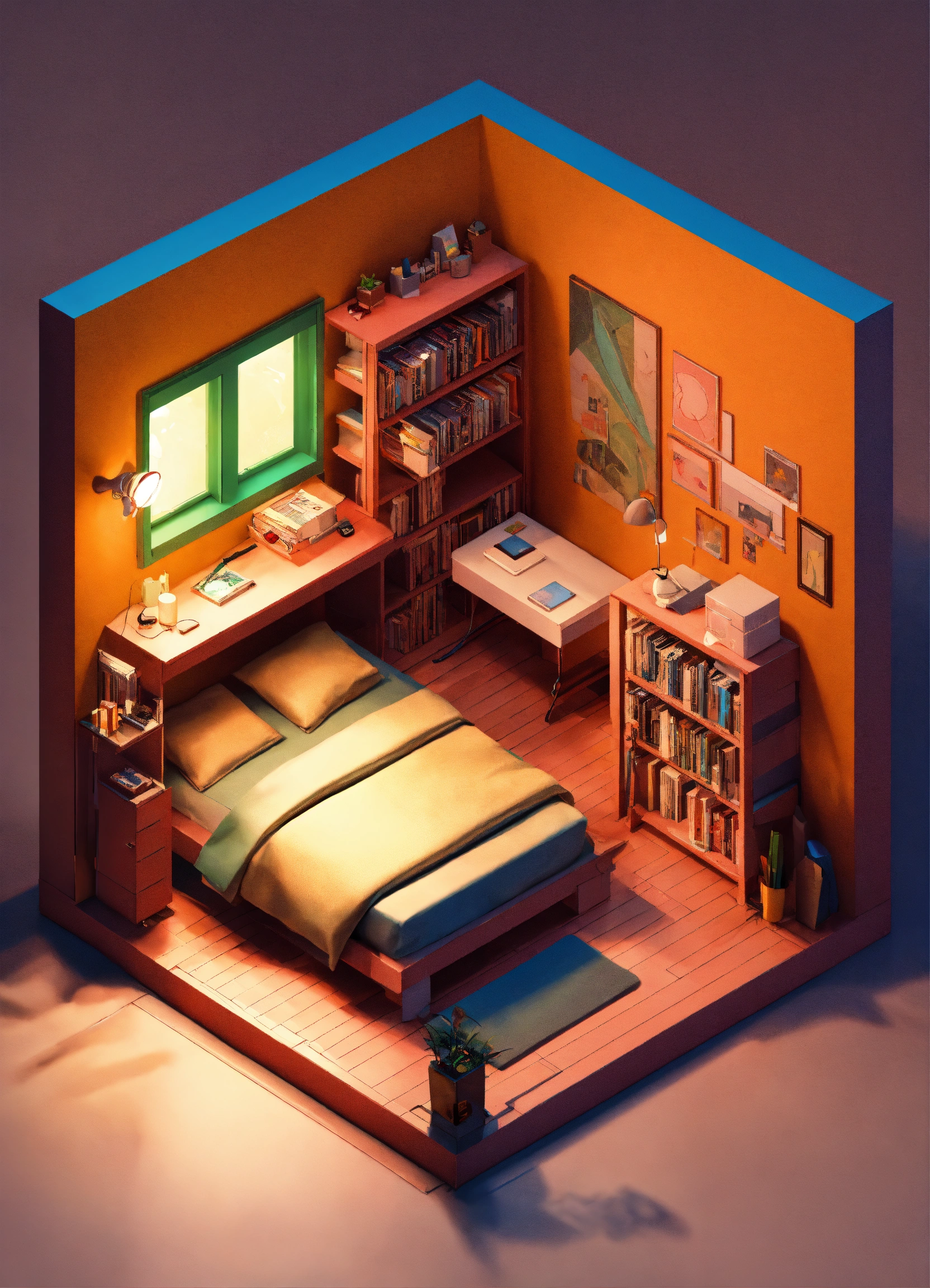 Lexica - Cube cutout of an isometric programmer's bedroom, 3d art ...