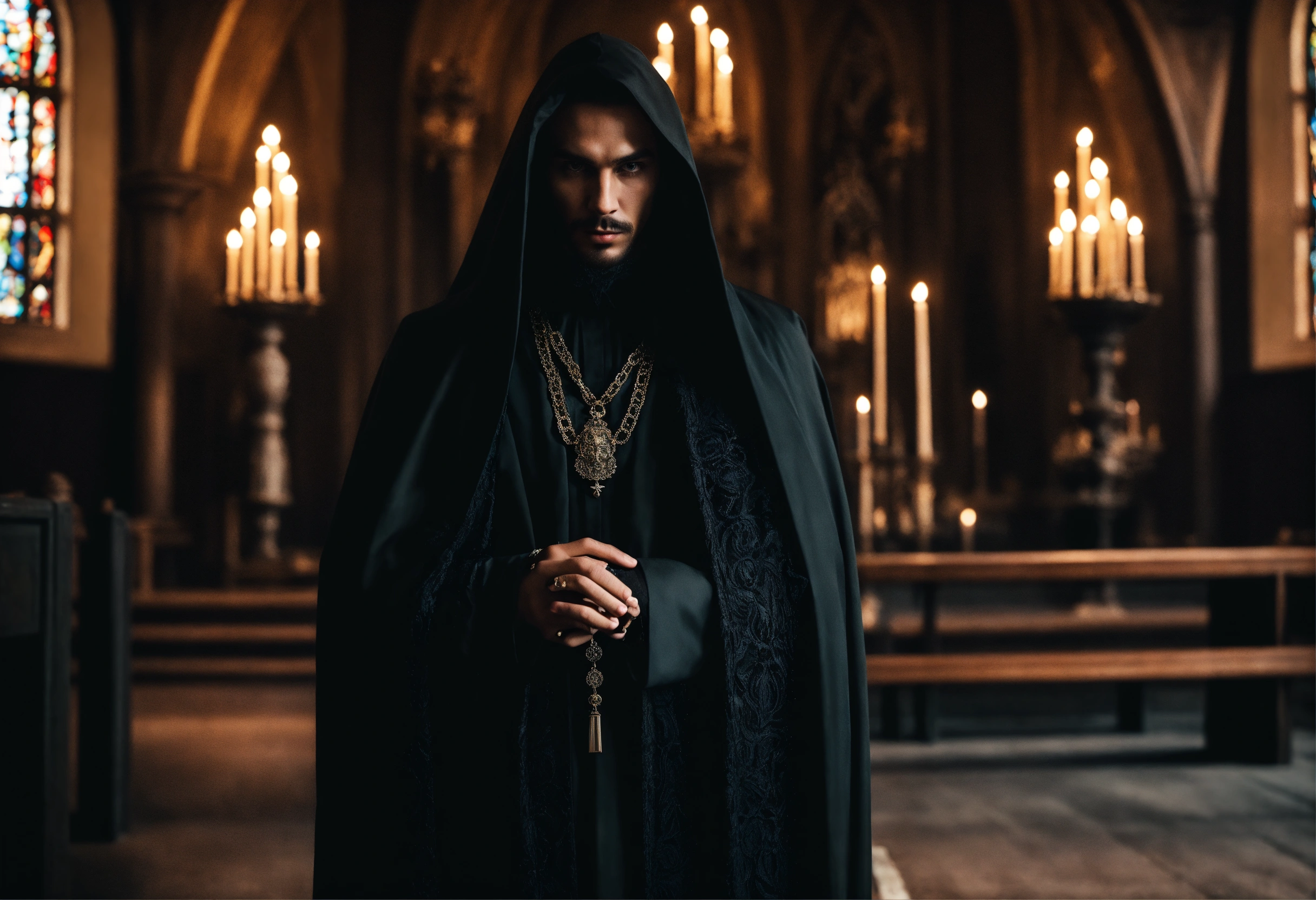 Lexica - Dark and dramatic portrait of a young handsome evil cult ...