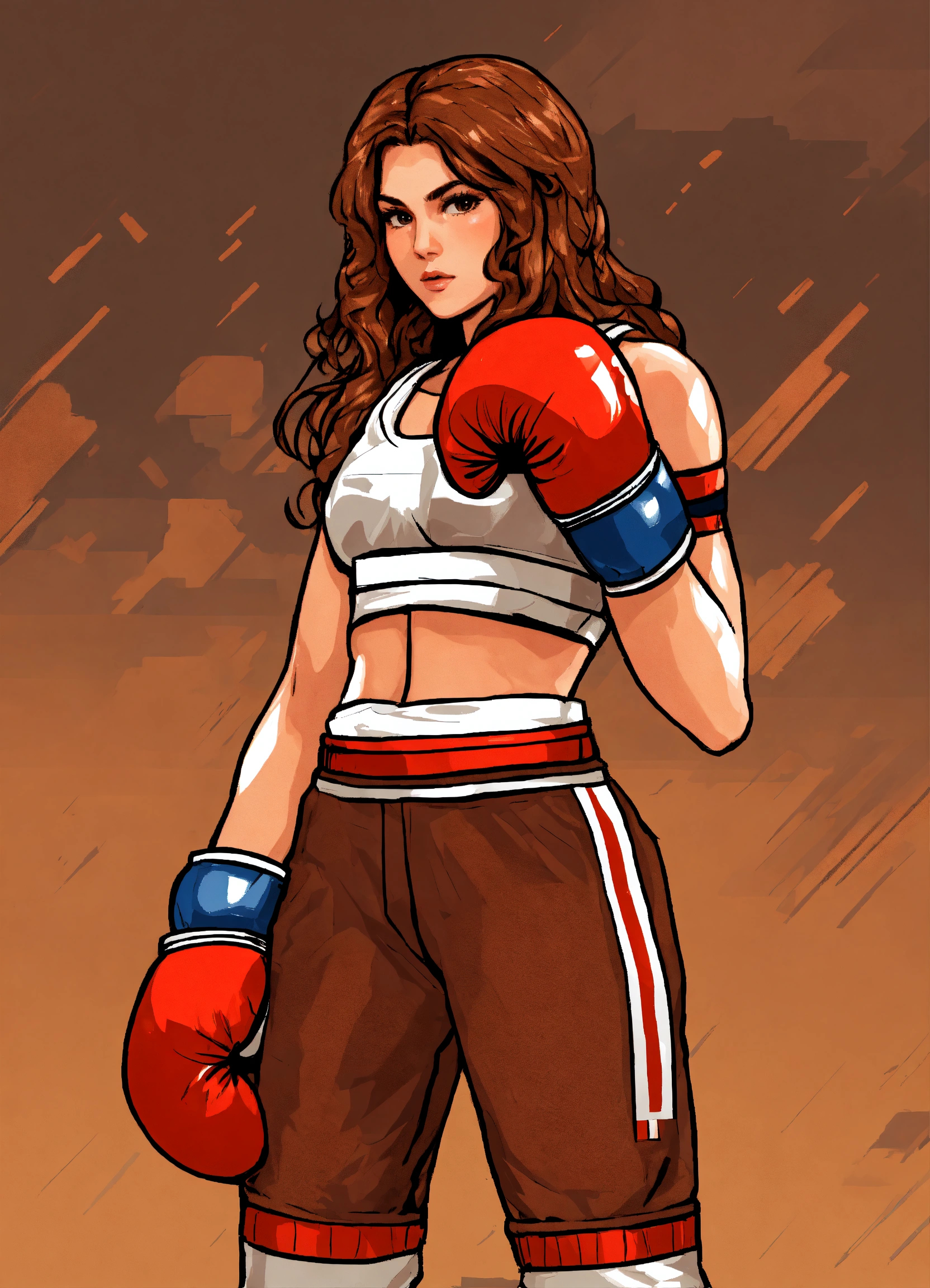Lexica - White female, brown overgrown long hair, boxing outfit, boxing ...