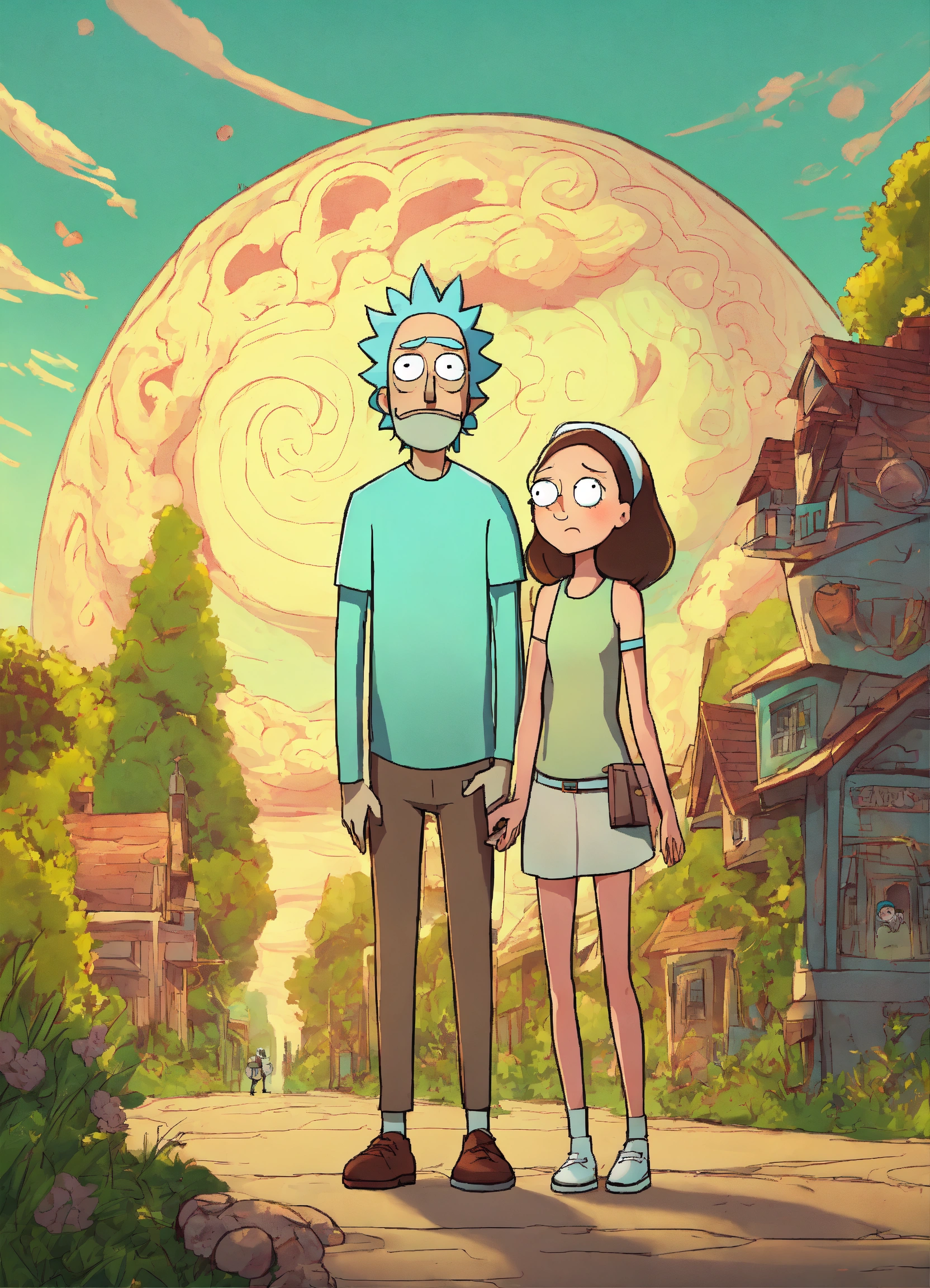 Lexica - Cute man and buatiful girl , style from Rick and Morty carton