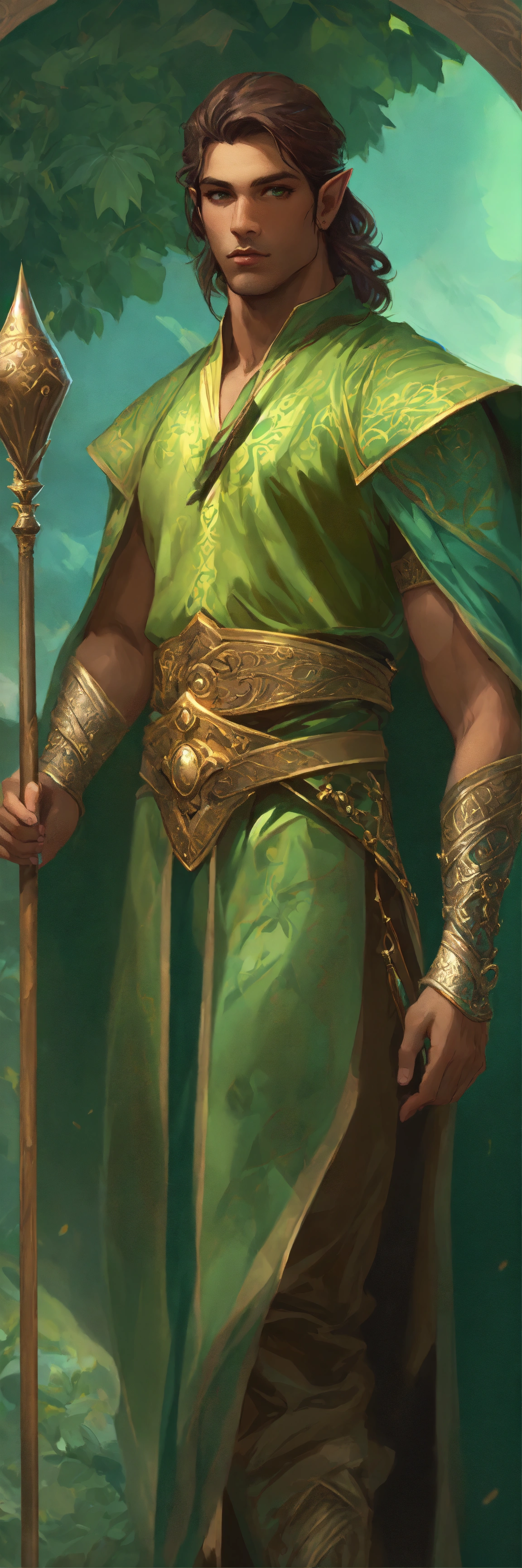 Lexica - Full body portrait of Persian Male Elf Wizard with magical ...