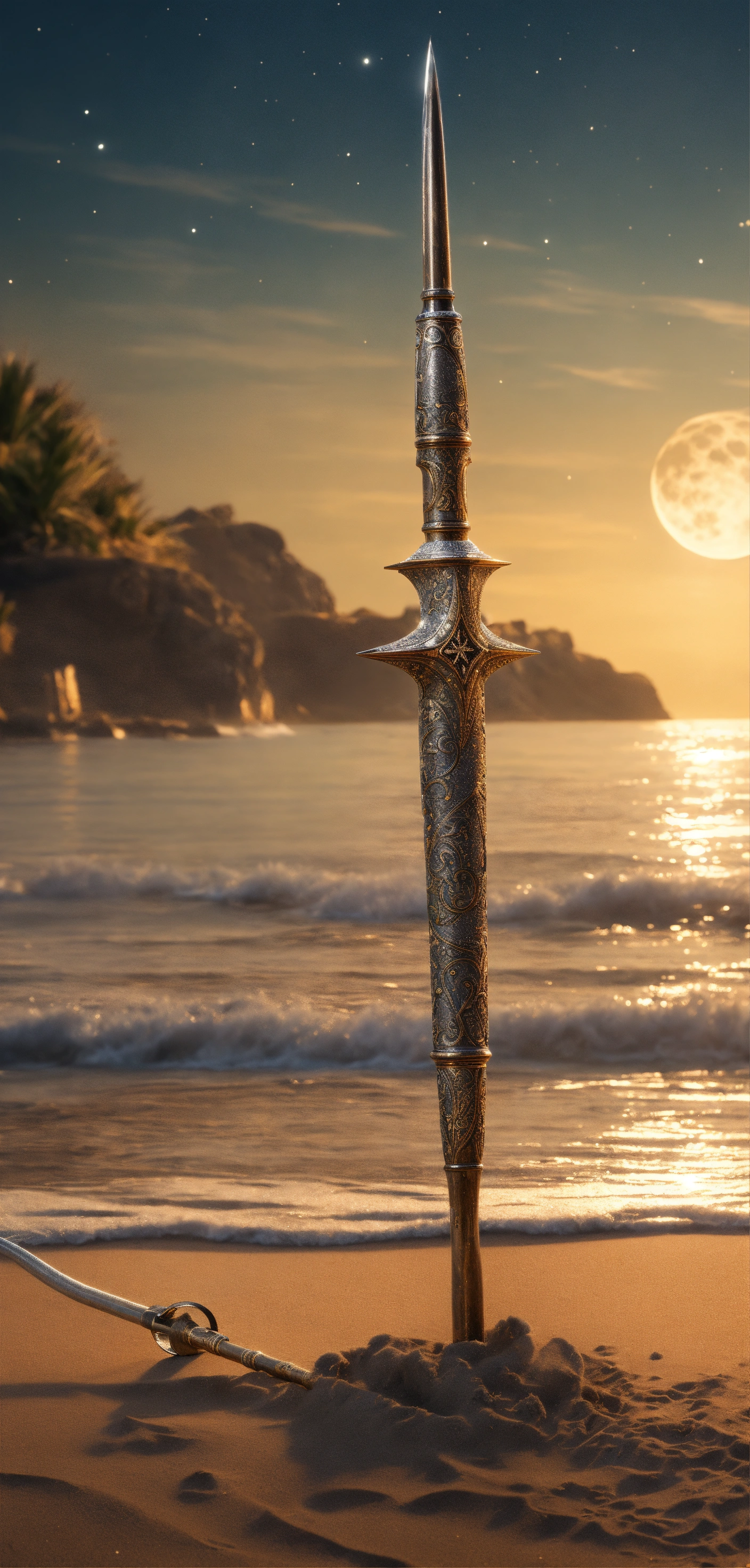 Lexica - 8k, picture of a very long gezackte throwing harpoon with ...