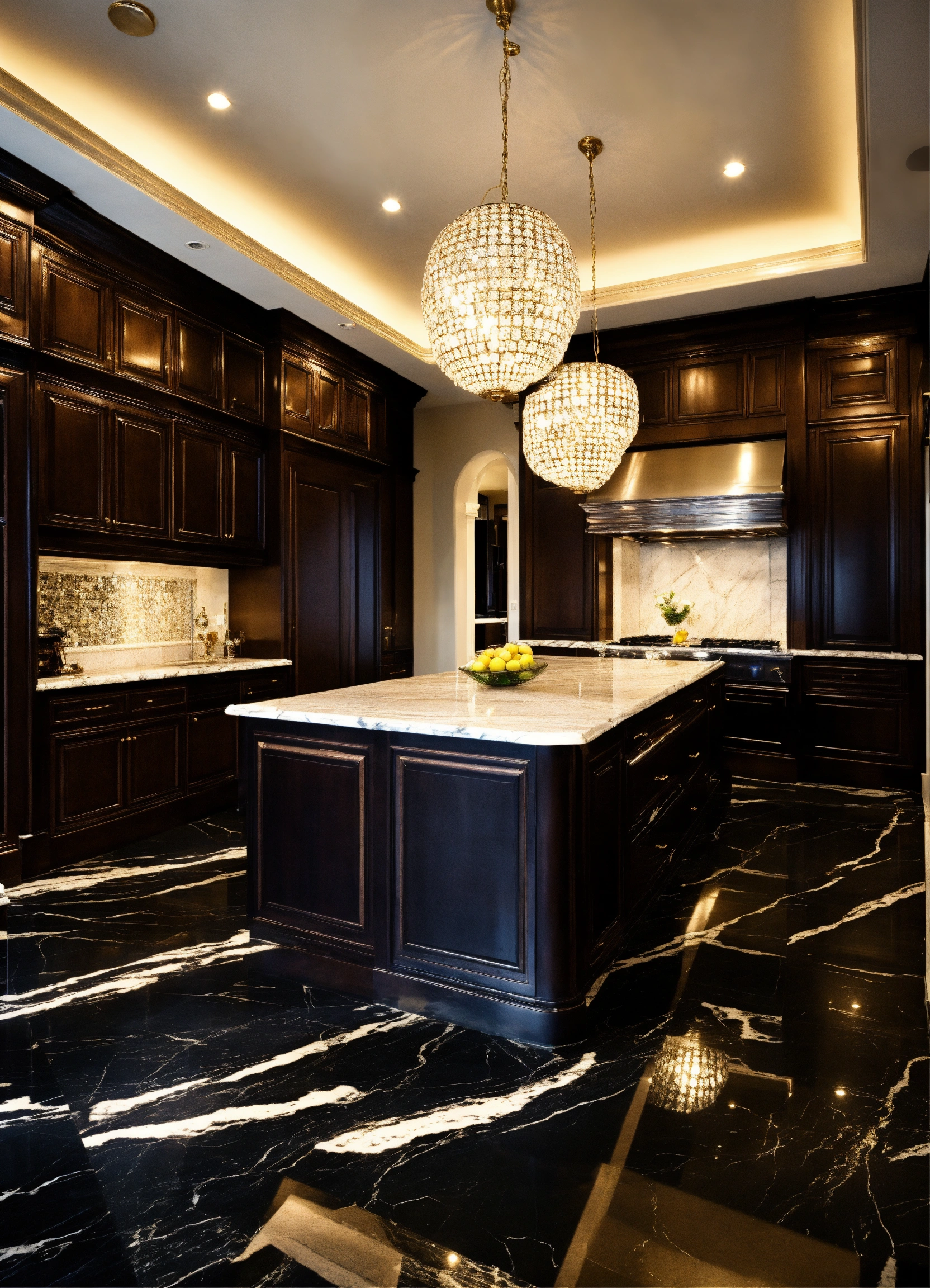 Lexica - Luxury home interior, black marble floors,