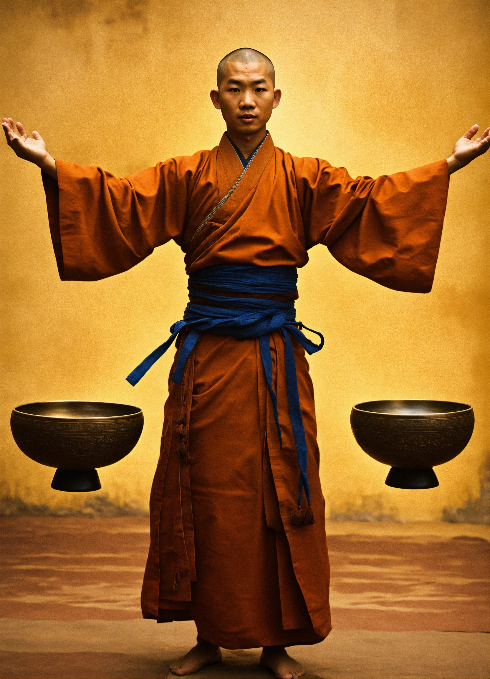 Lexica - Shaolin monk balancing with outstretched hands holding tibetan ...