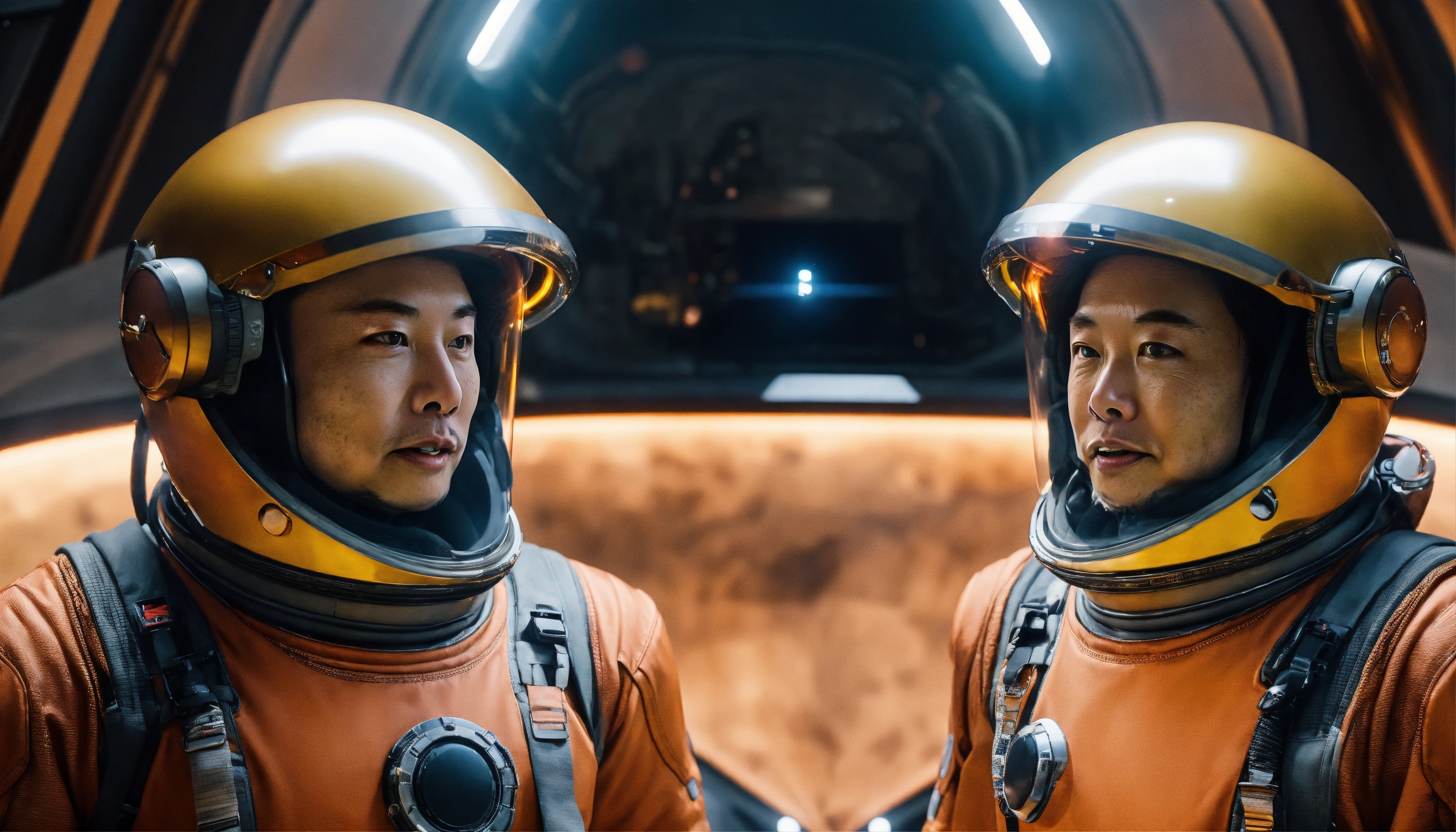 Lexica - Elon Musk and Jimmy O Yang ultrarealistic, 8k, in futuristic space suits