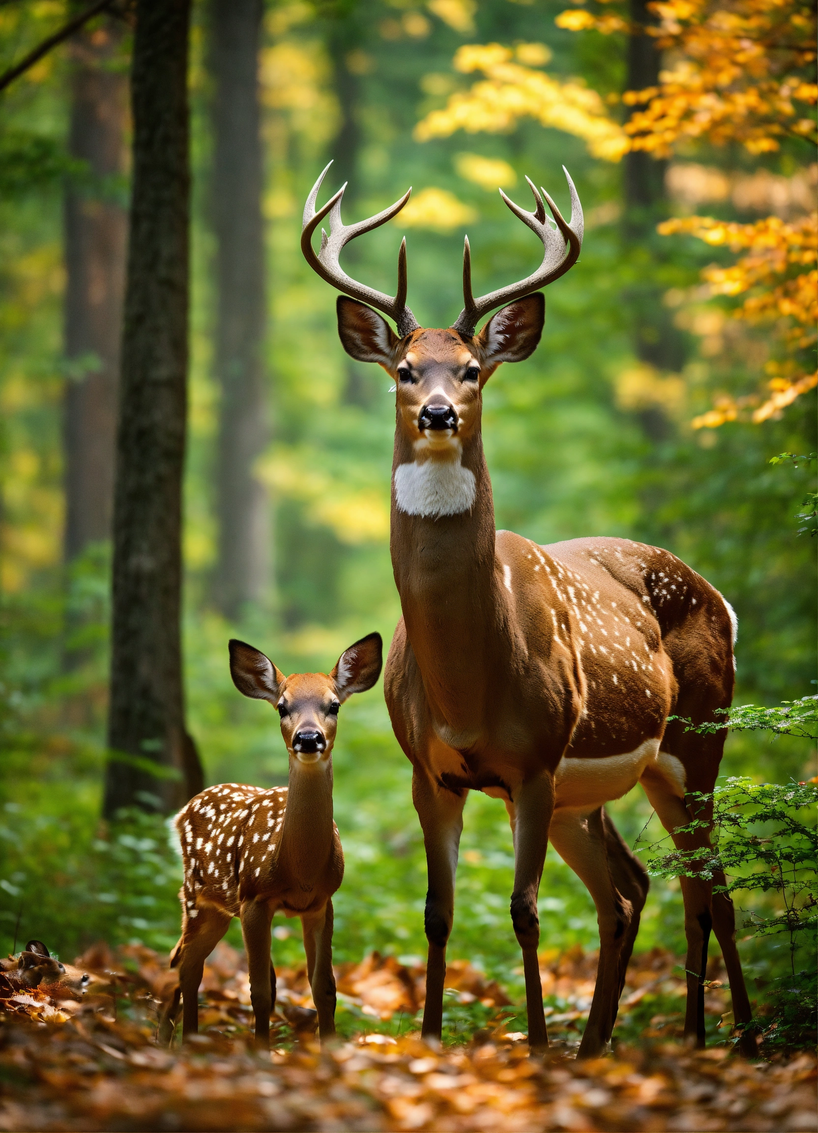 Lexica - A beautiful perfect buck deer with a doe and a fawn in the ...