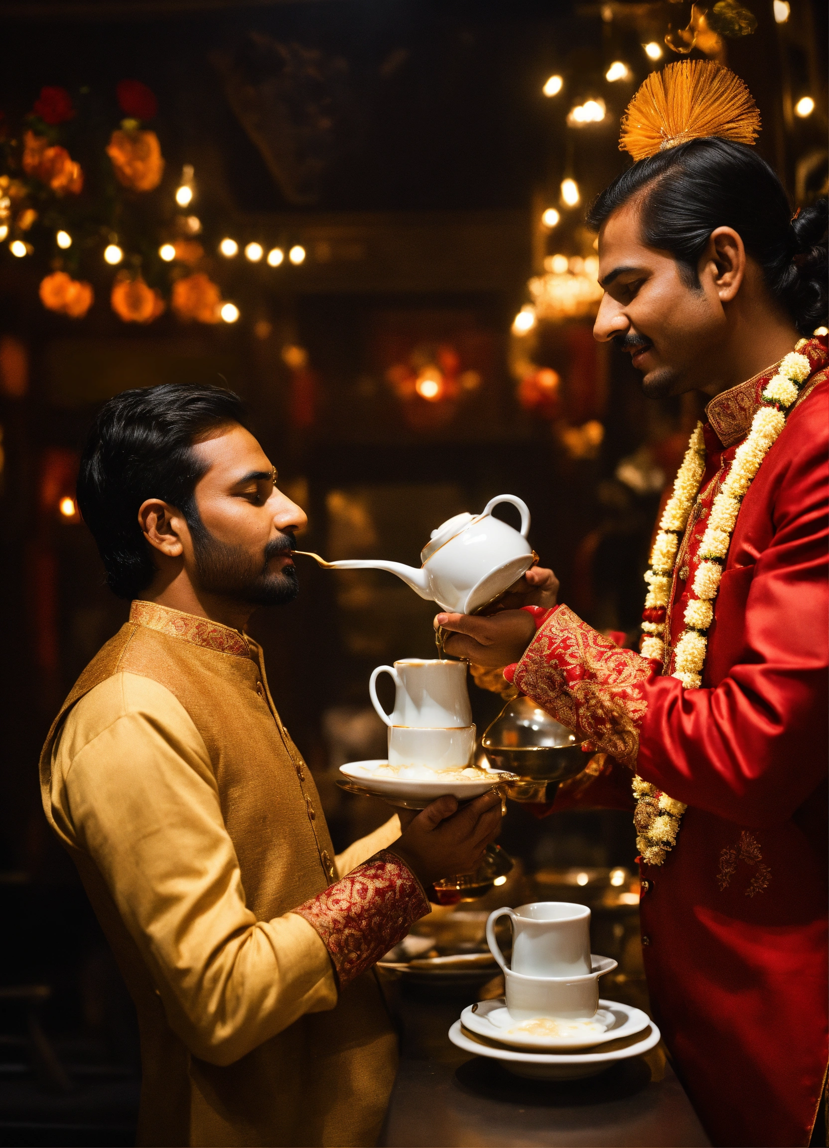 Lexica - Skilled indian server pouring Chai tea from one cup to another ...