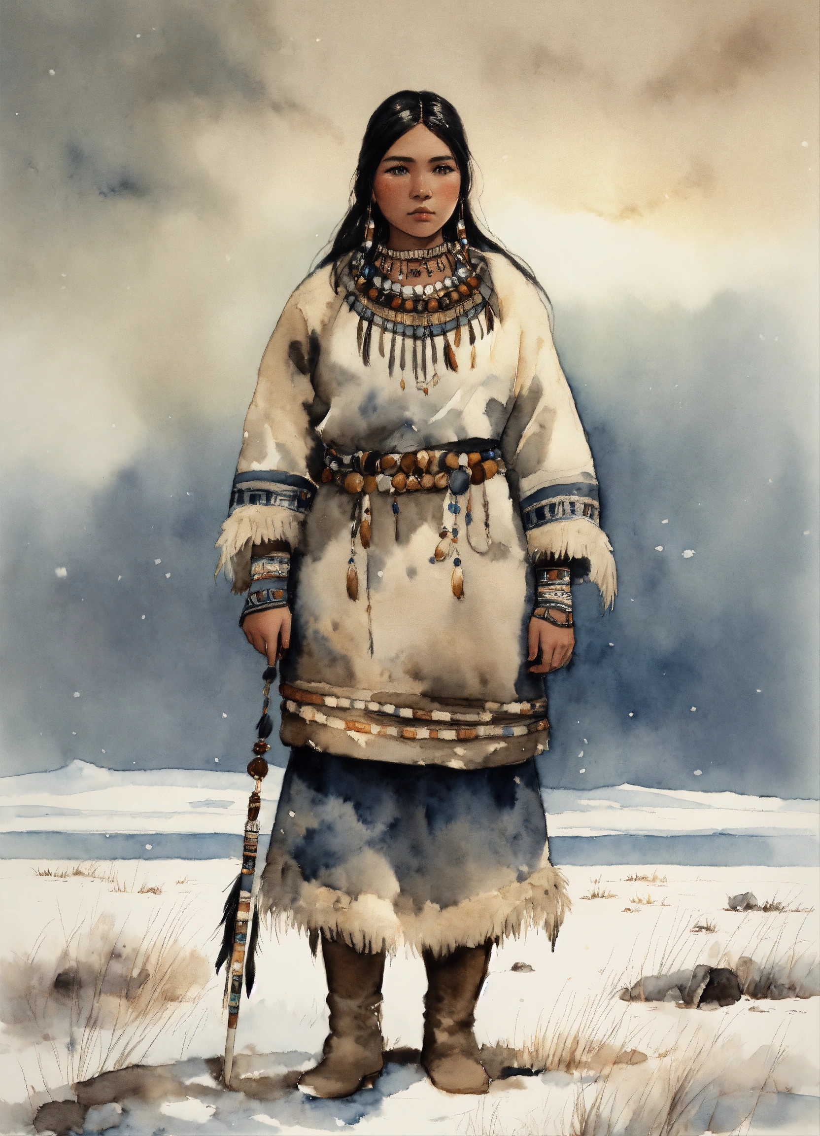 Lexica - Full body Illustration of an inuit woman, young, 18 years old ...