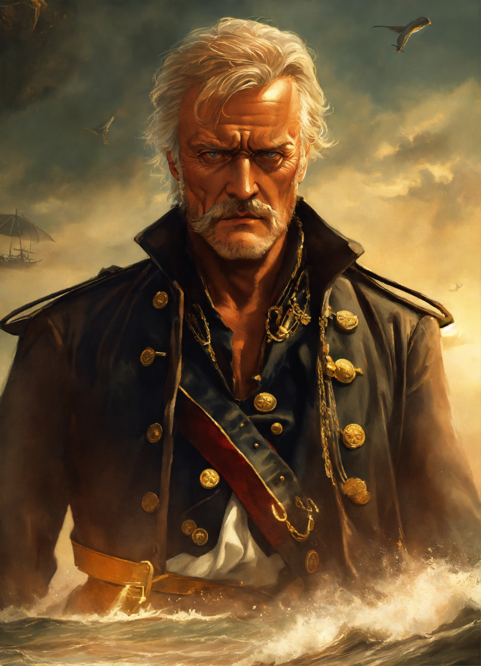 Lexica - Rutger hauer with moustache as a veteran skinny male pirate ...