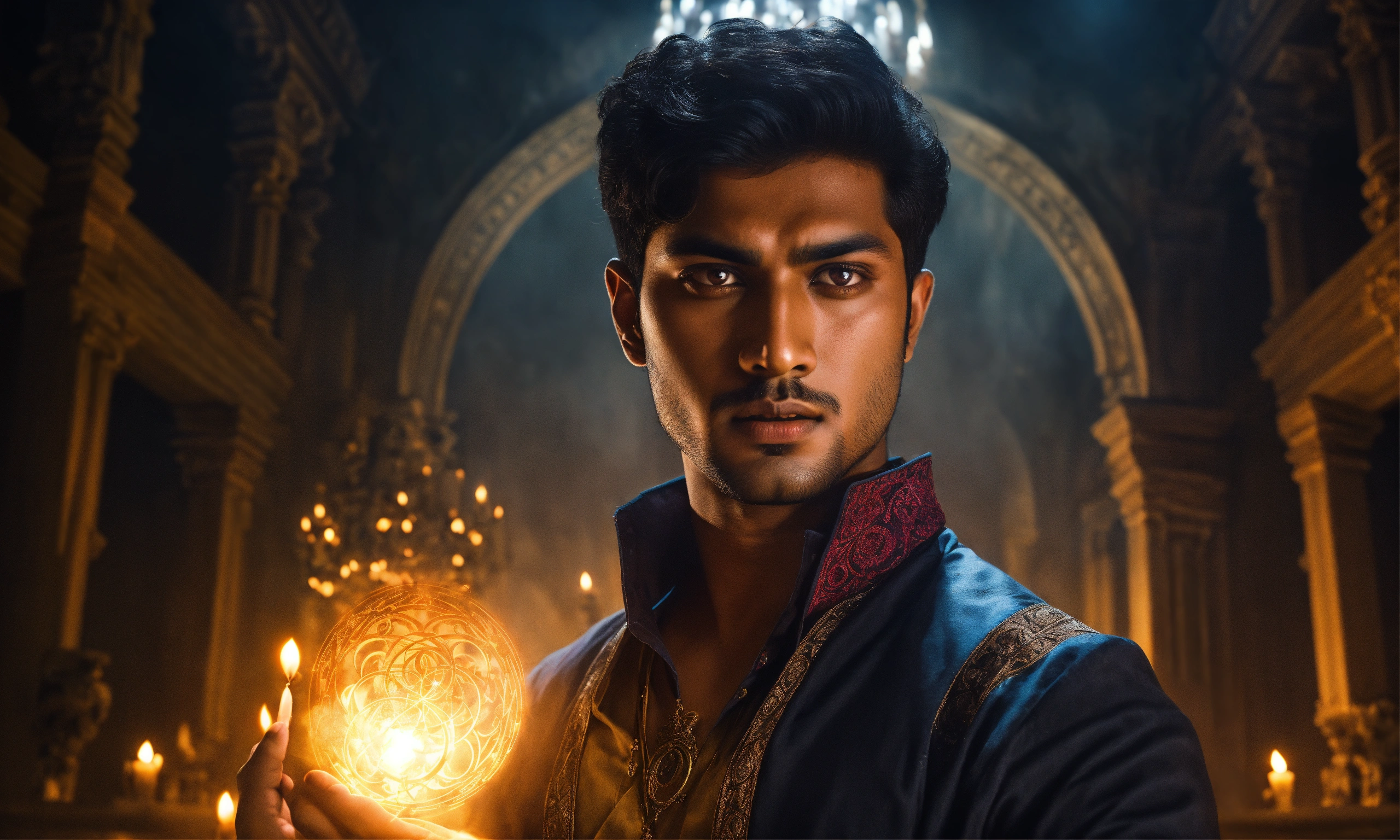 Lexica - Dramatic headshot of a young handsome, wicked South Asian ...