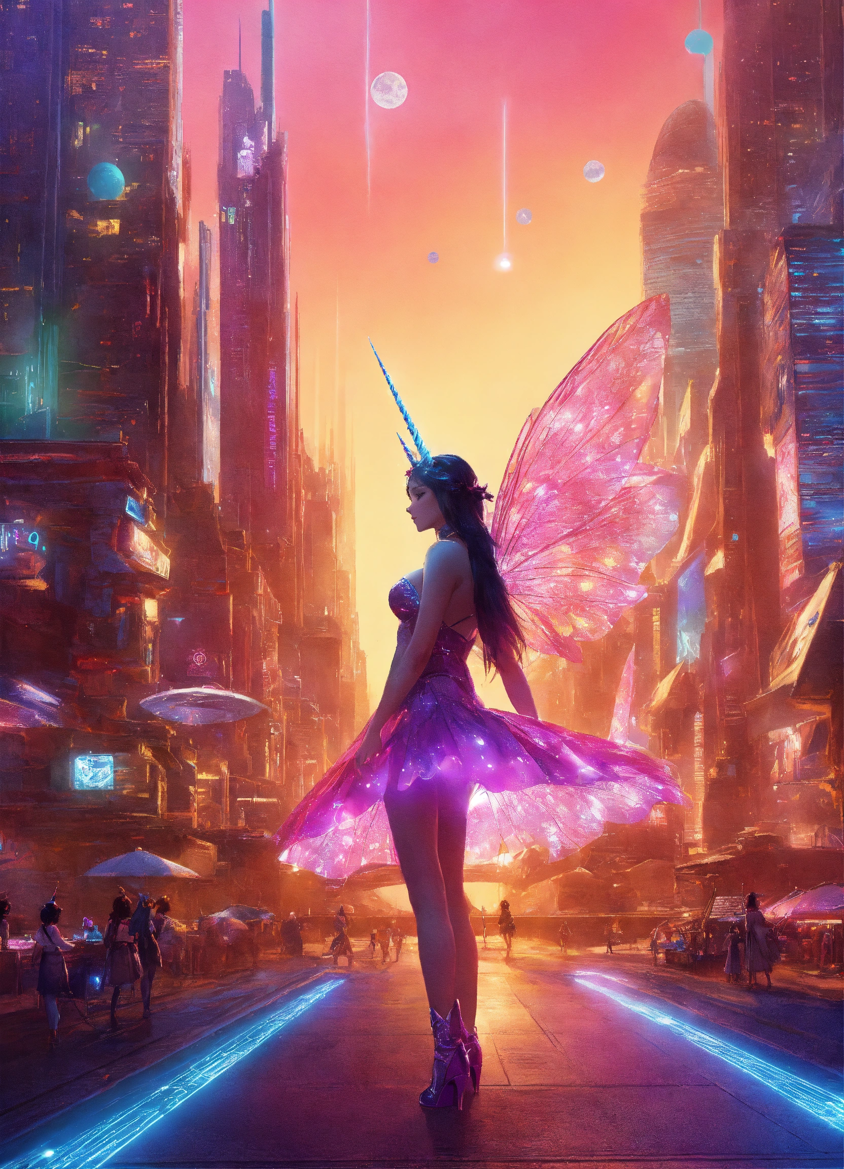 Lexica - Fairies overthrow in a futuristic metropolis with unicorns in ...