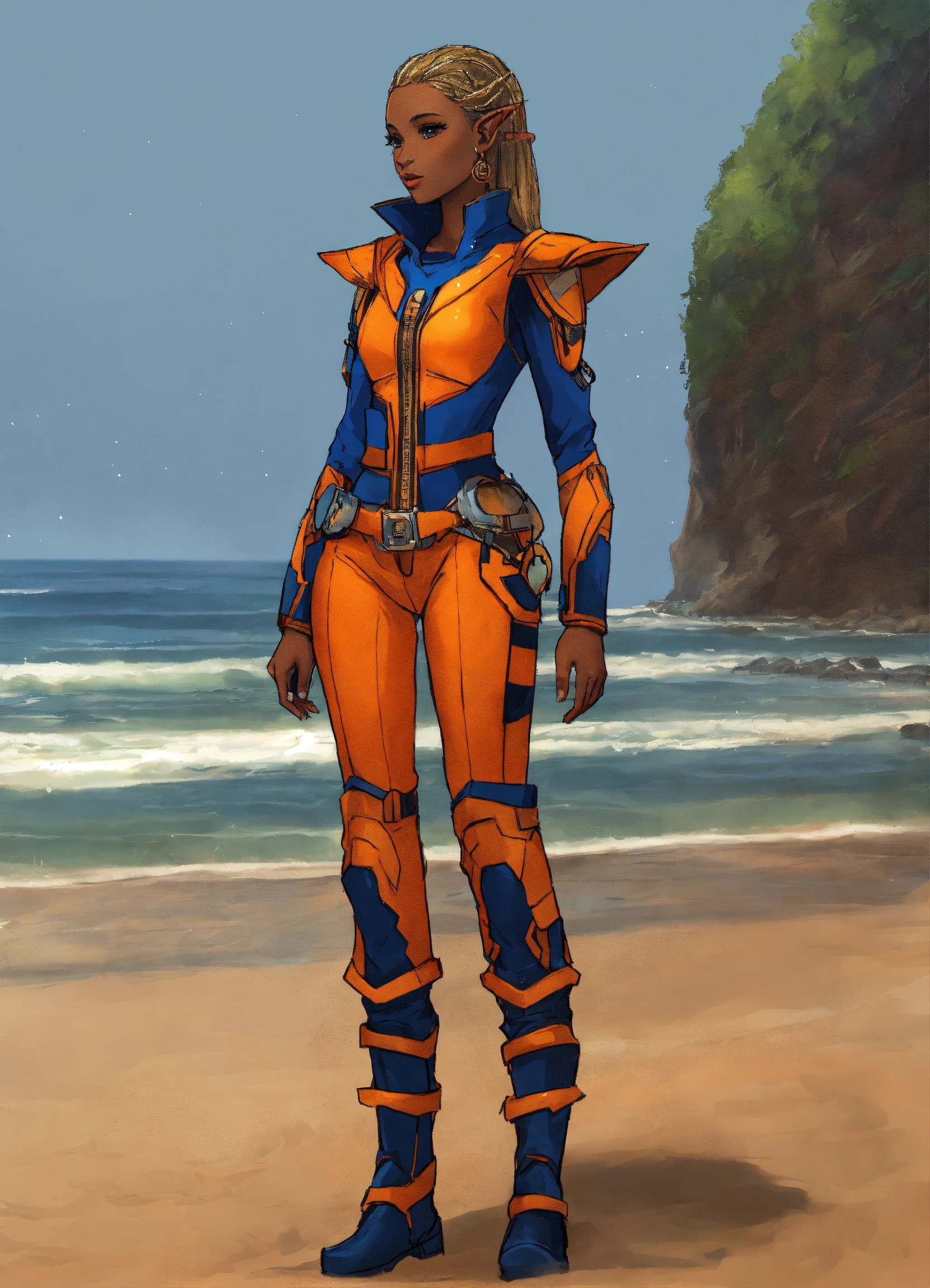 Lexica - Drawing of an elf, royalty, sci fi, cybernetic, orange and ...