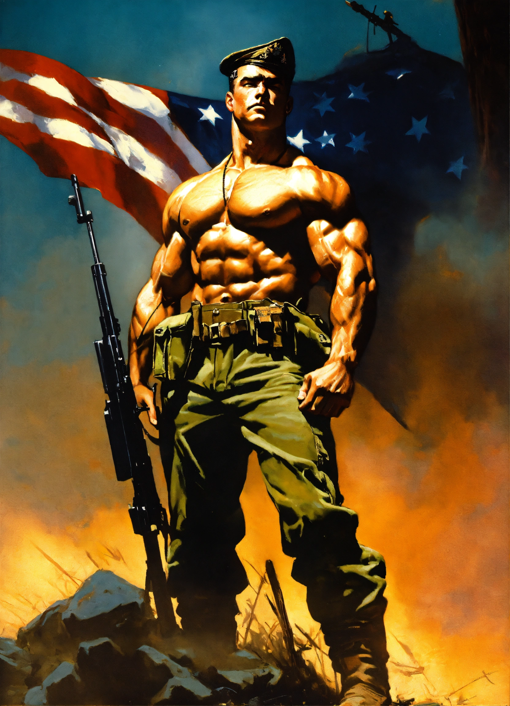 Lexica - Frank frazetta character, Army Infantry soldier, musclebound ...