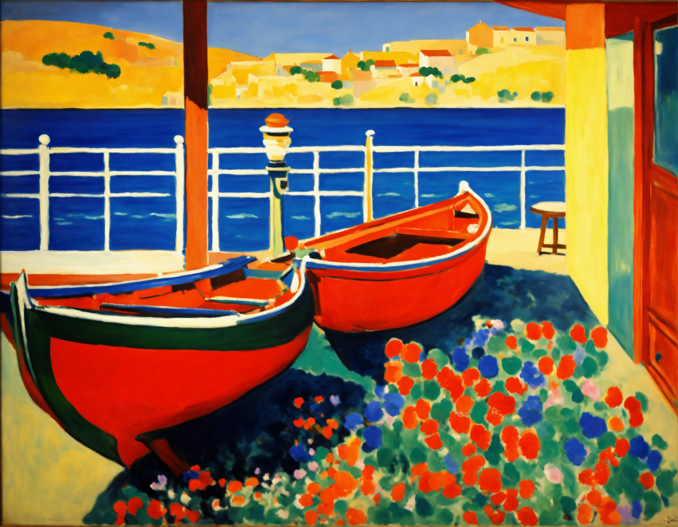 Lexica - Painting by Matisse with the sea and an old boat