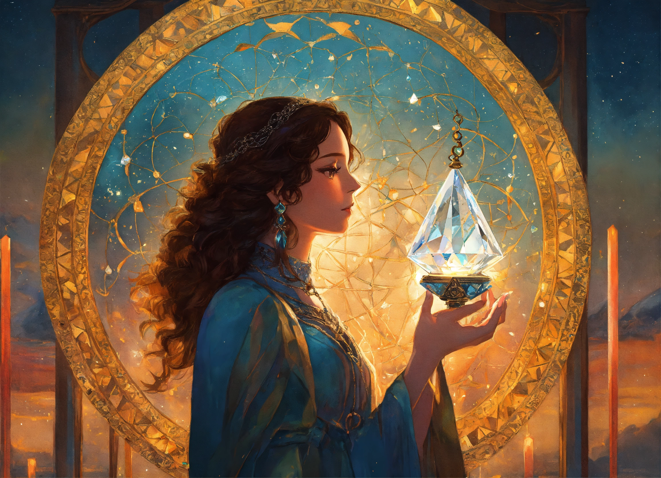 Lexica - Illustration of a woman with a crystal pendulum