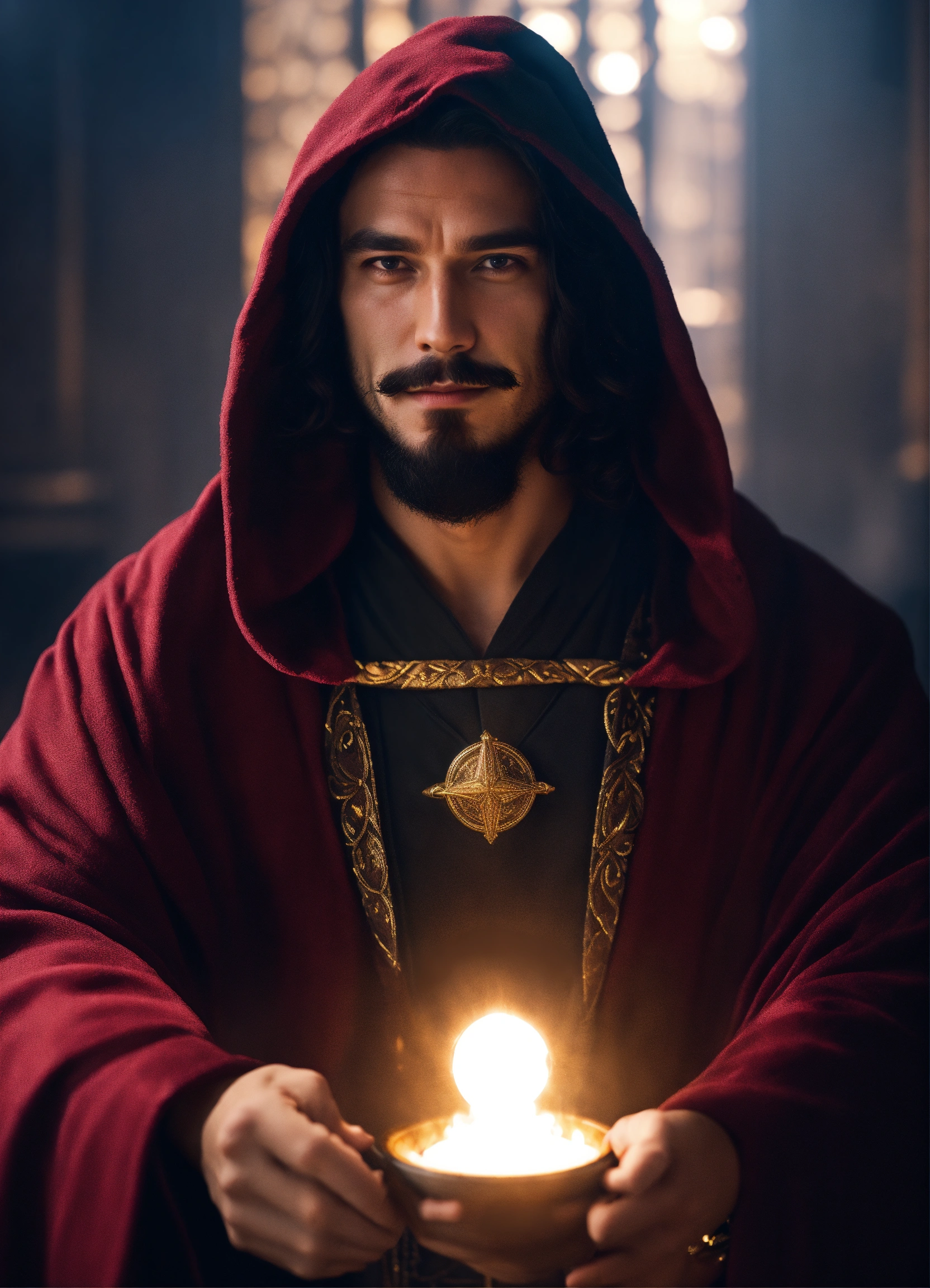 Lexica - Dark medium hair, french goatee, smirk, wizard robes, creating ...