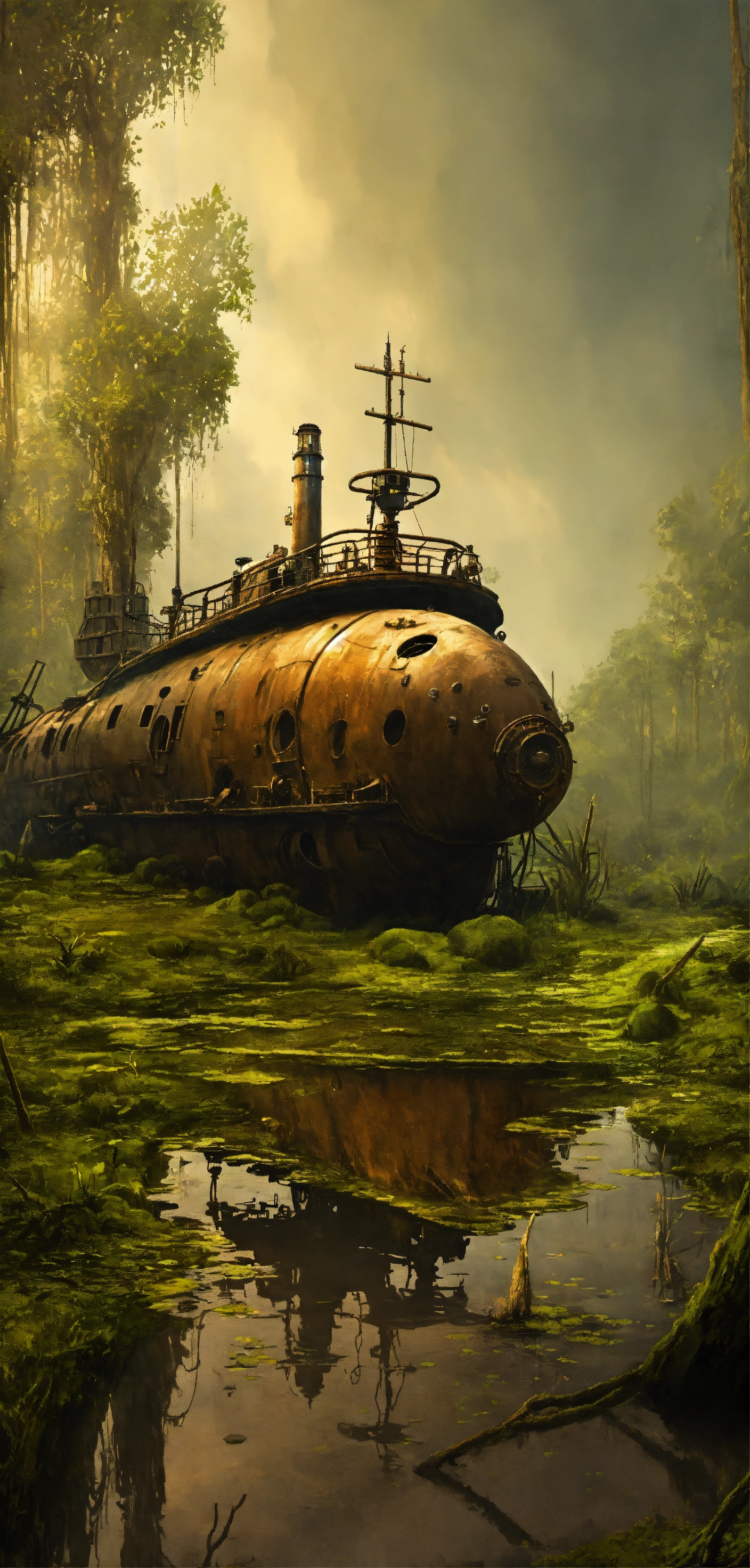 Lexica - Beached steampunk submarine shipwreck in swamp