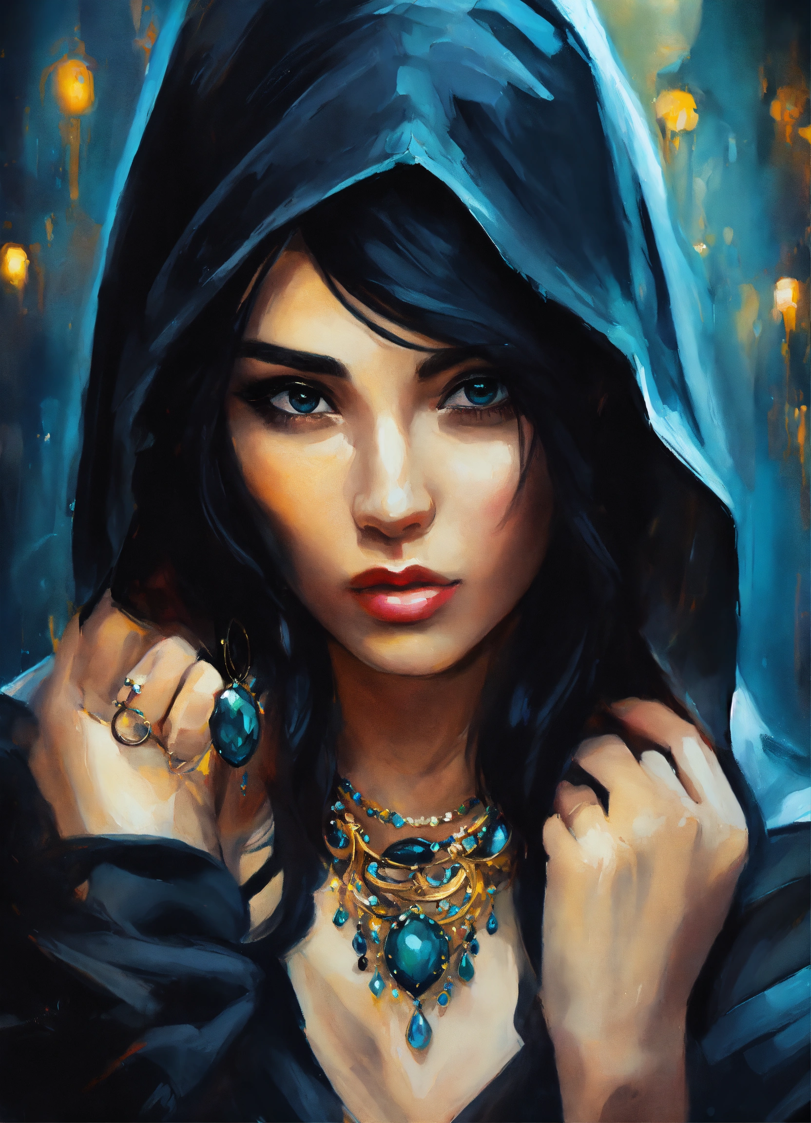 Lexica - Fantasy Painting, pretty black haired, mystic female Thief in ...