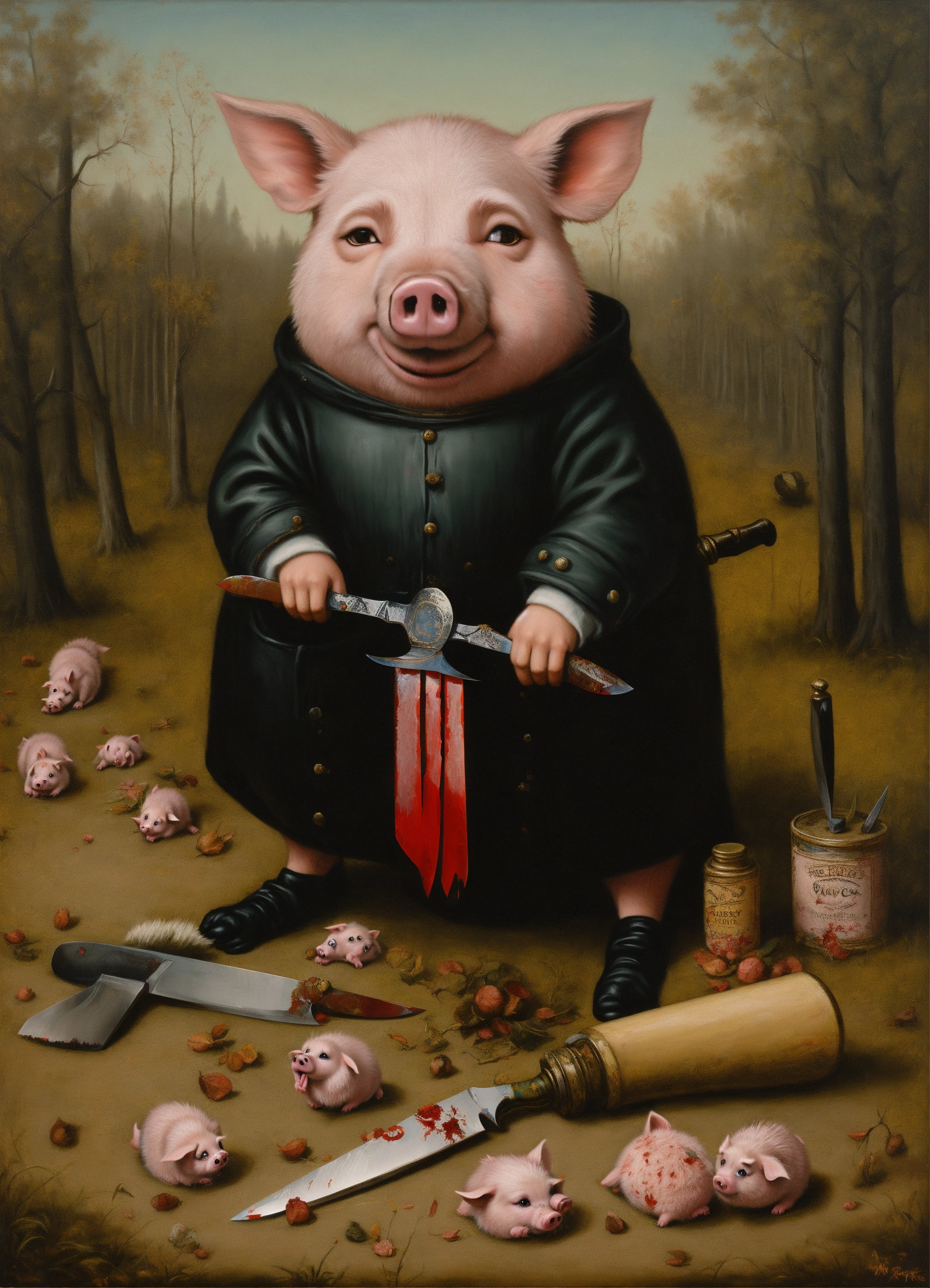 Lexica - The Three Little Pigs whit knifes covered in black paint, dead ...