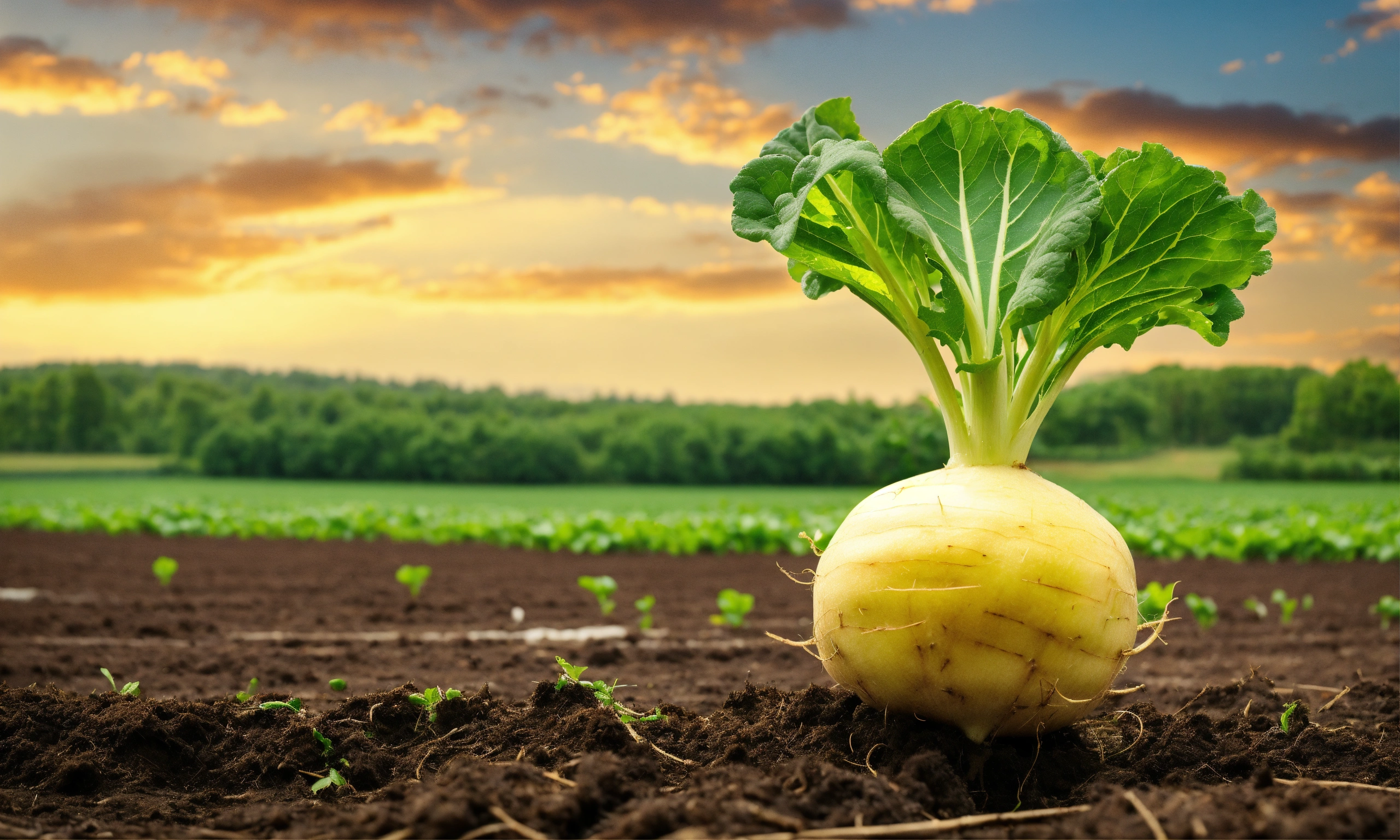 Lexica - Giant yellow turnip with huge green leaves in the field