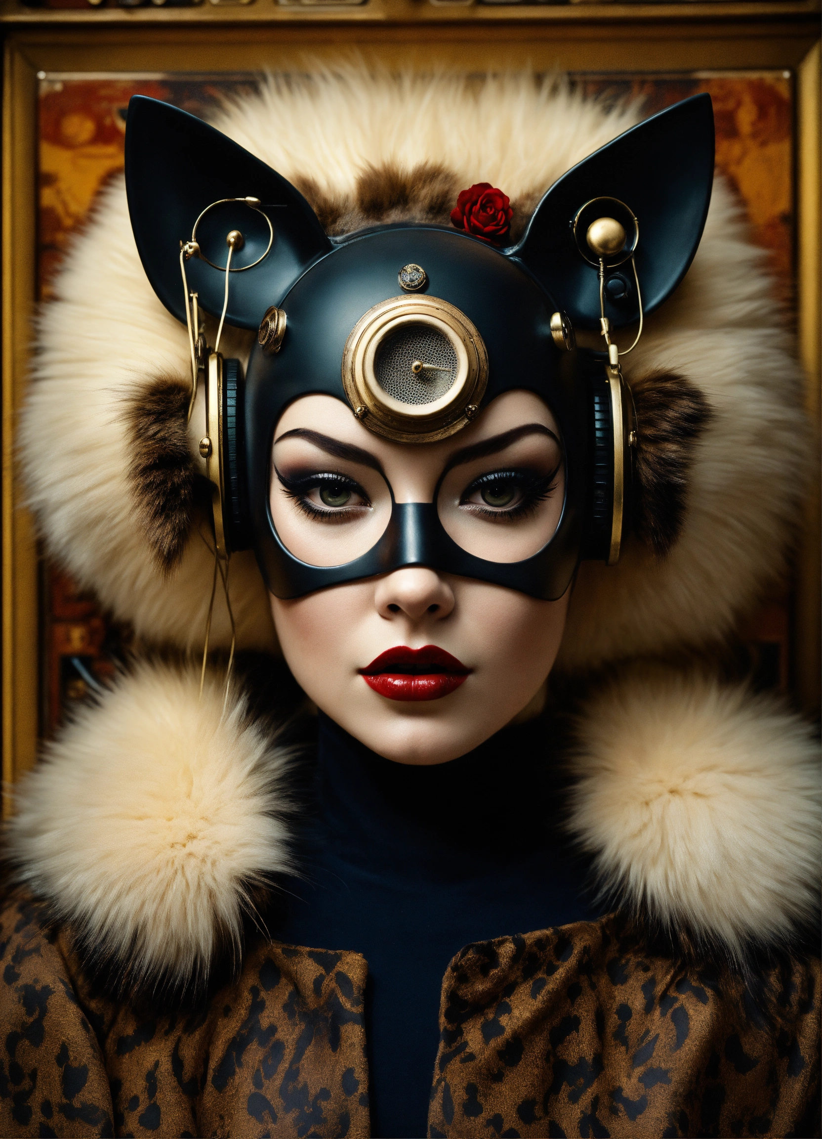 Lexica - Close up portrait Photography, of the old radio, wearing a fur ...