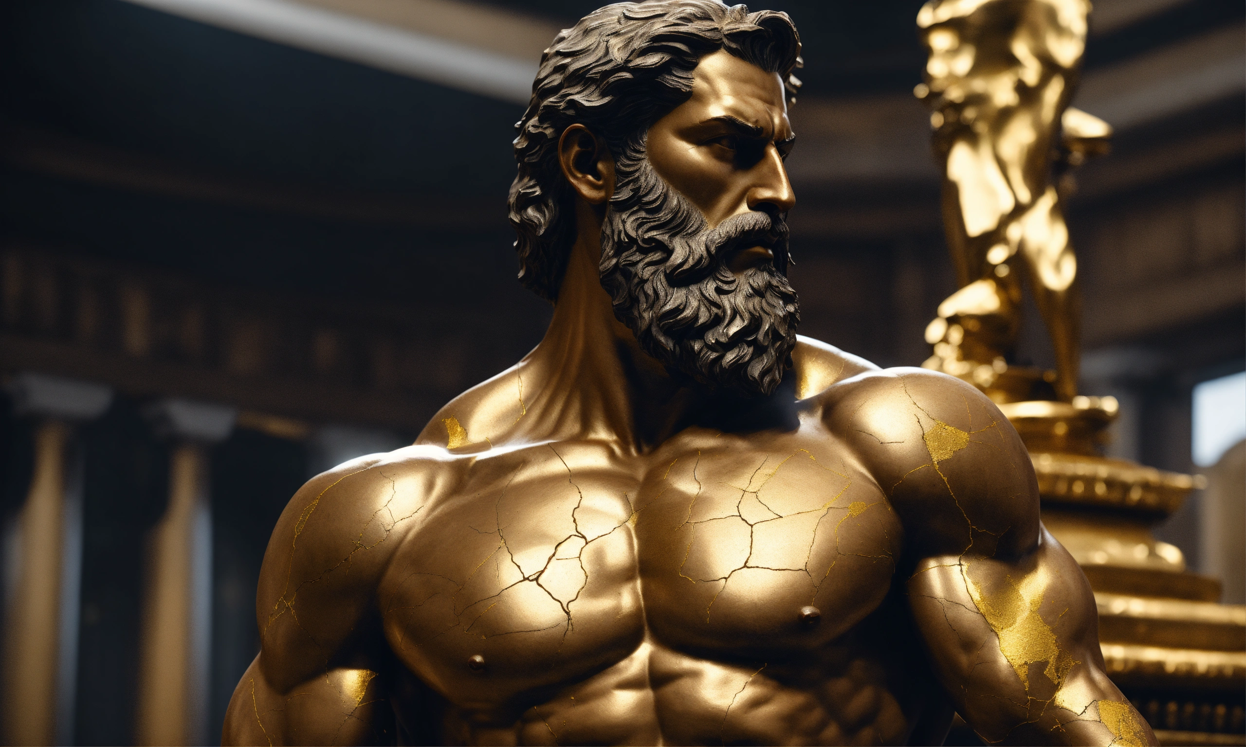 Lexica - A muscular statue of a strong Greek man with a beard and scars ...