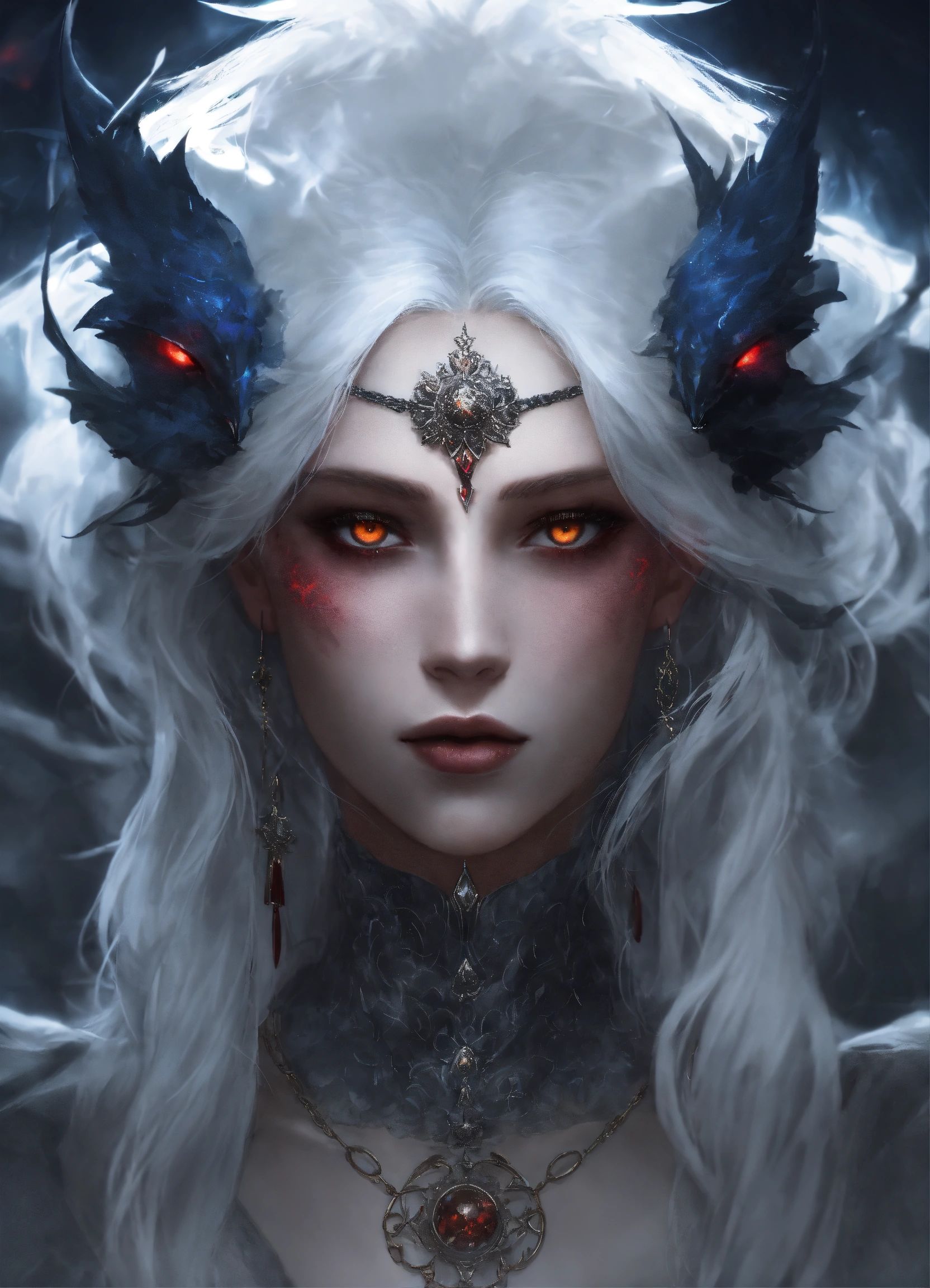 Lexica - A demonic entity woman with a sinister aura, white eyes, white ...