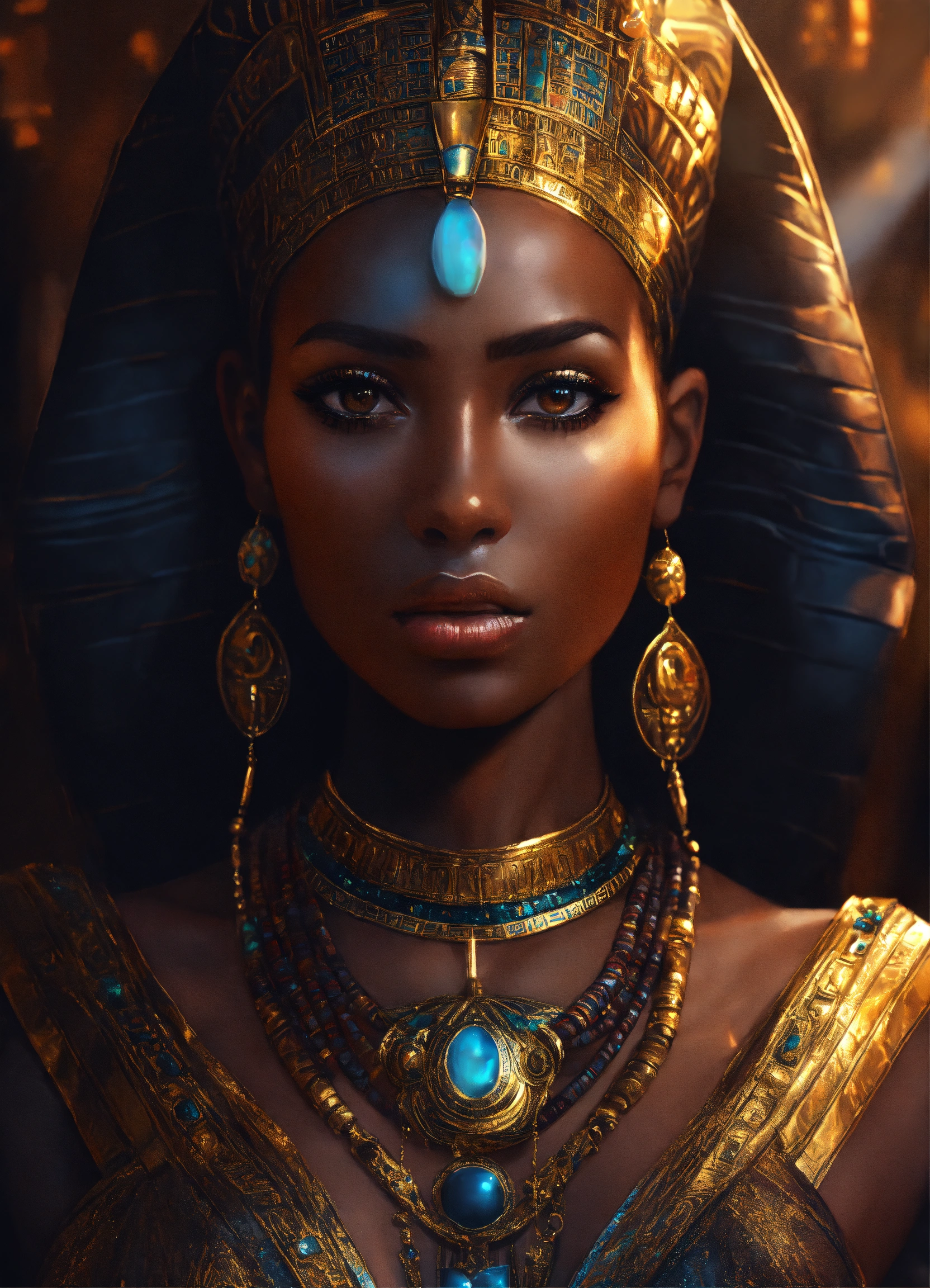 Lexica - A ultra beautiful Egyptian dark skin queen, intricate, sharp focus, fantasy, cinematic ...