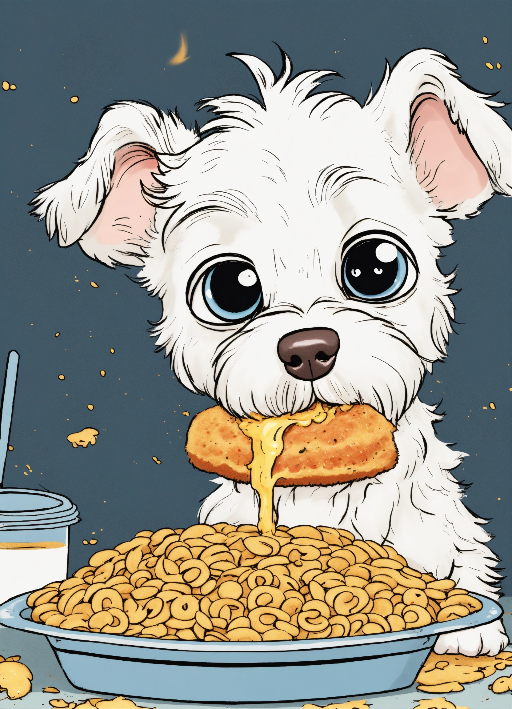 Lexica - A cute ADORABLE WHITE LITTLE DOG WITH BIG EYES, eating messy ...