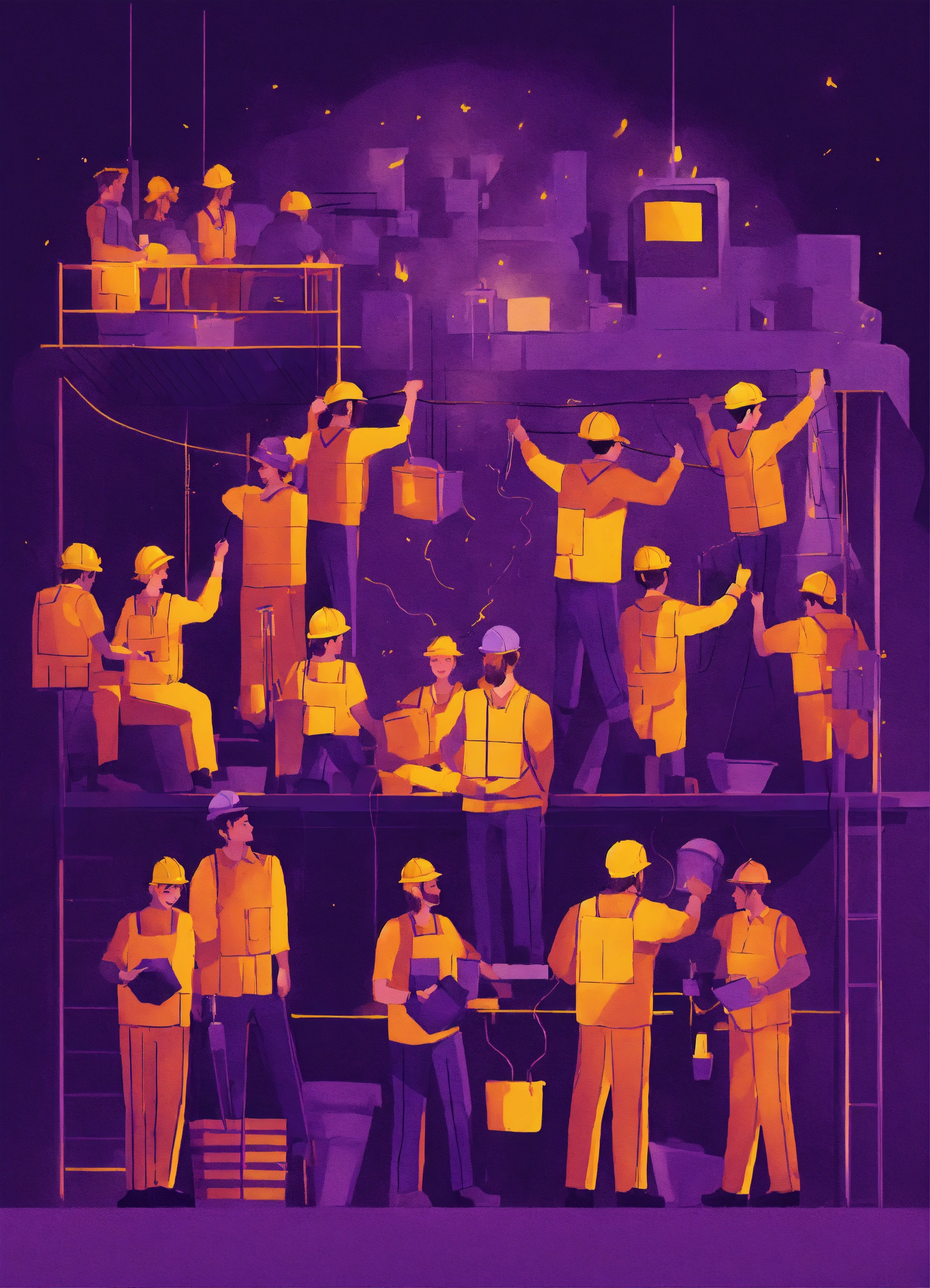 Lexica - An illustration of people workers happy, team building, dark ...