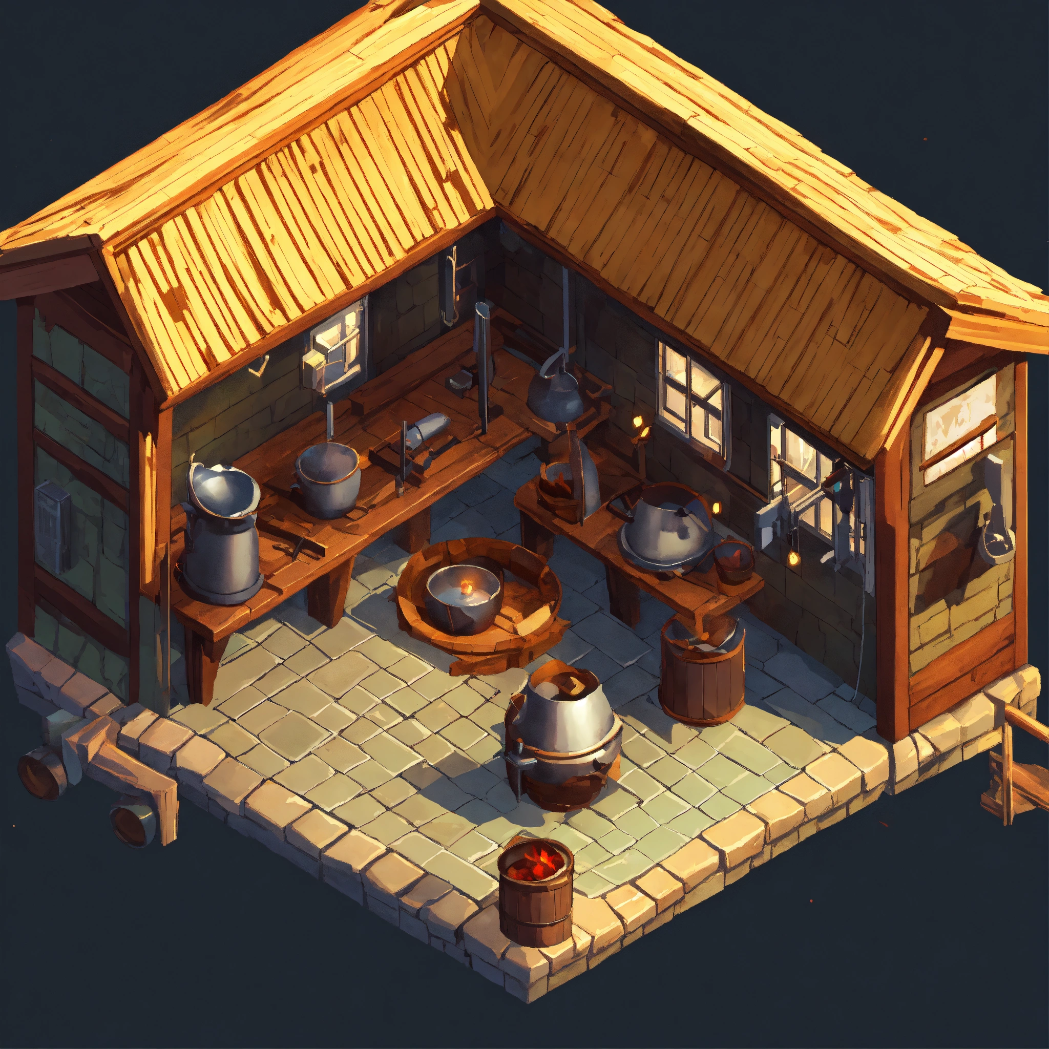 Lexica - Game art, blacksmith, isometric, full view, outside view ...