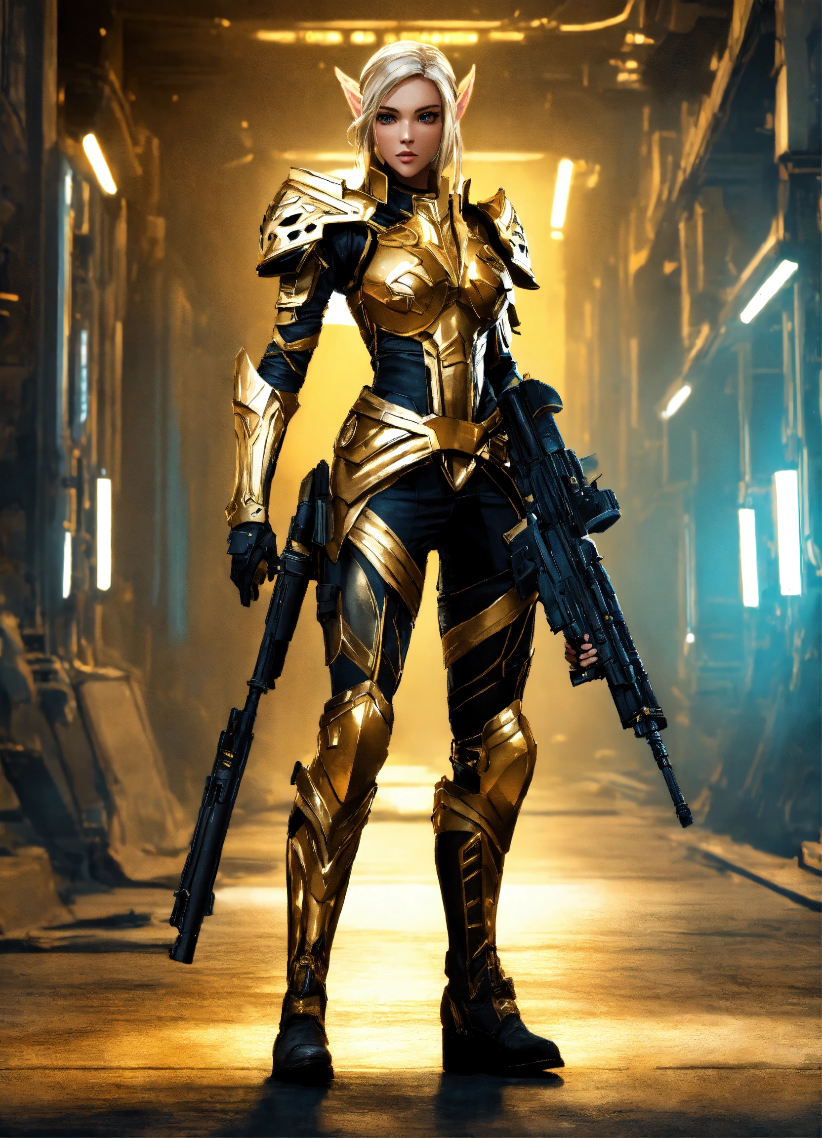 Lexica - Full body of a high elf sci fi soldier wearing heavy sci fi ...