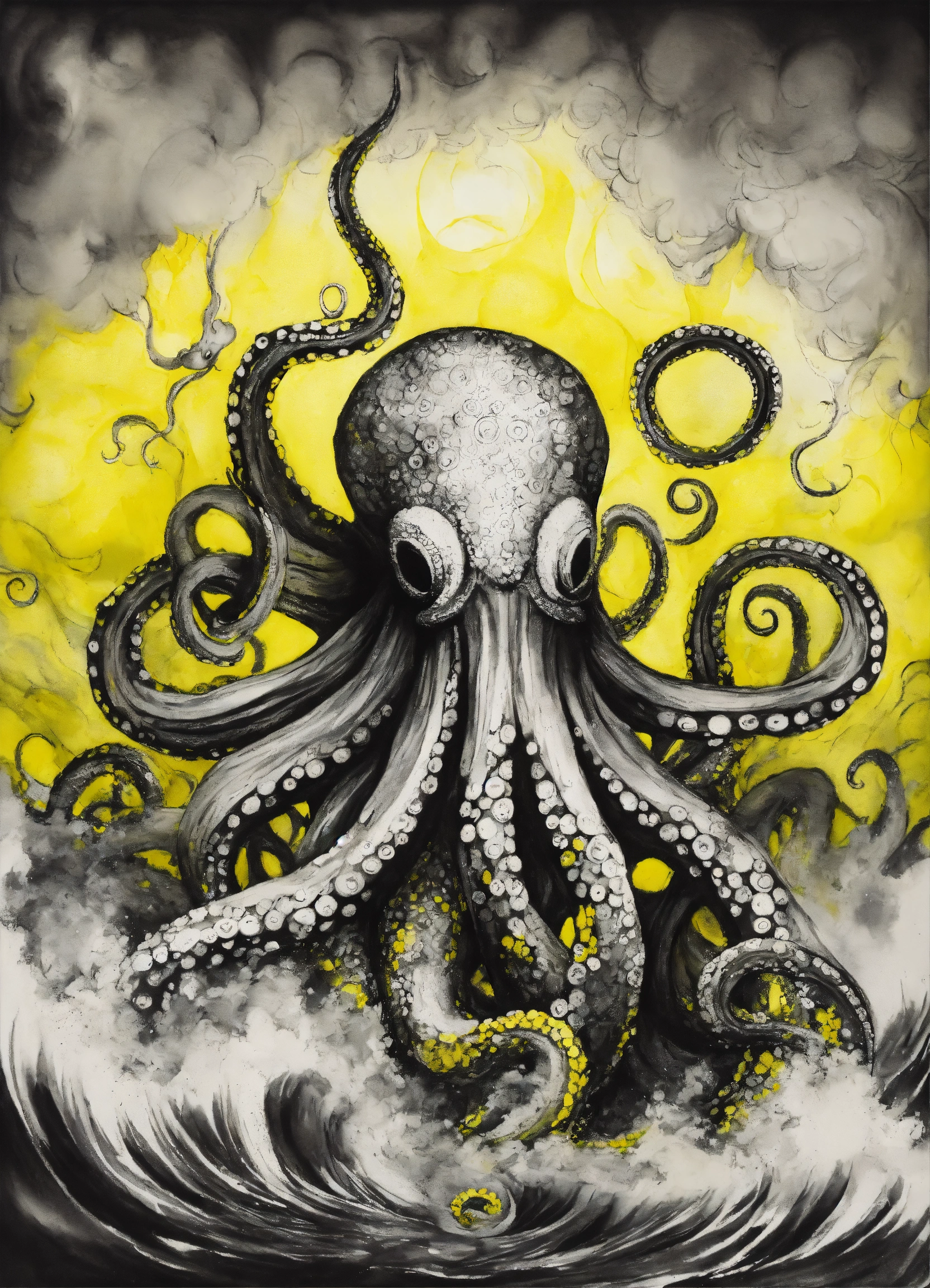 Lexica - INK DRAWING MYSTICAL and magical Kraken in black and white ...