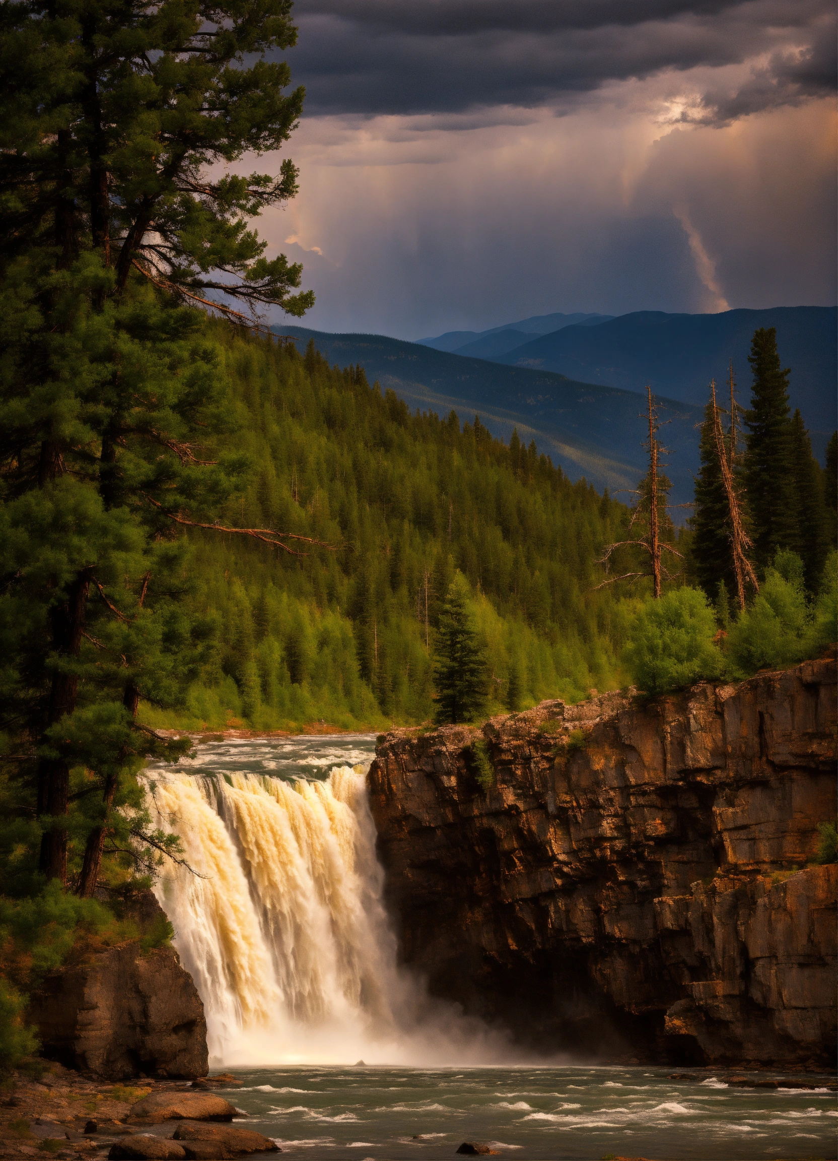 Lexica - Montana waterfall thunderstorm impressionistic