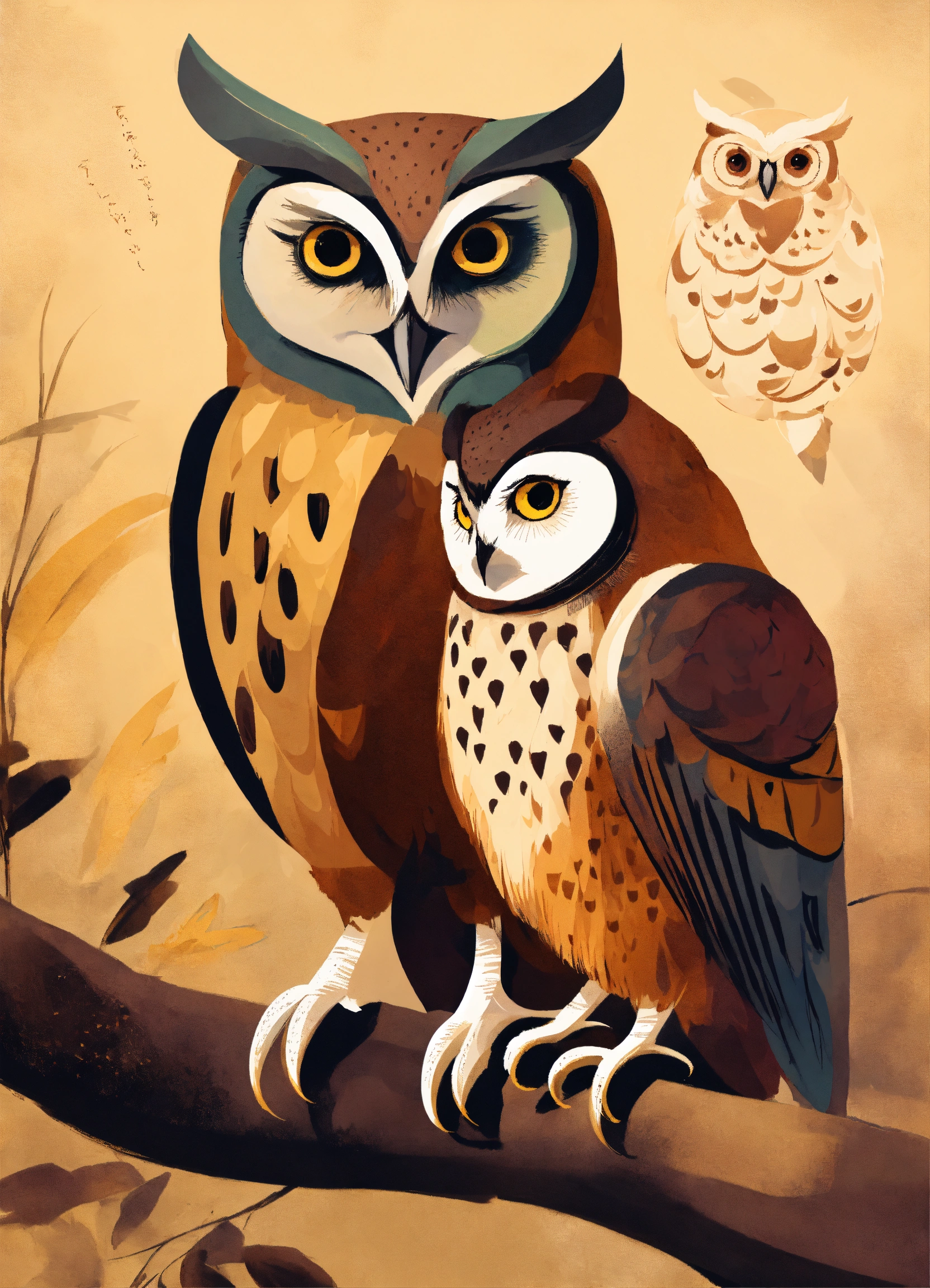 Lexica - Portrait of a small and a large owl, the small owl smiling ...