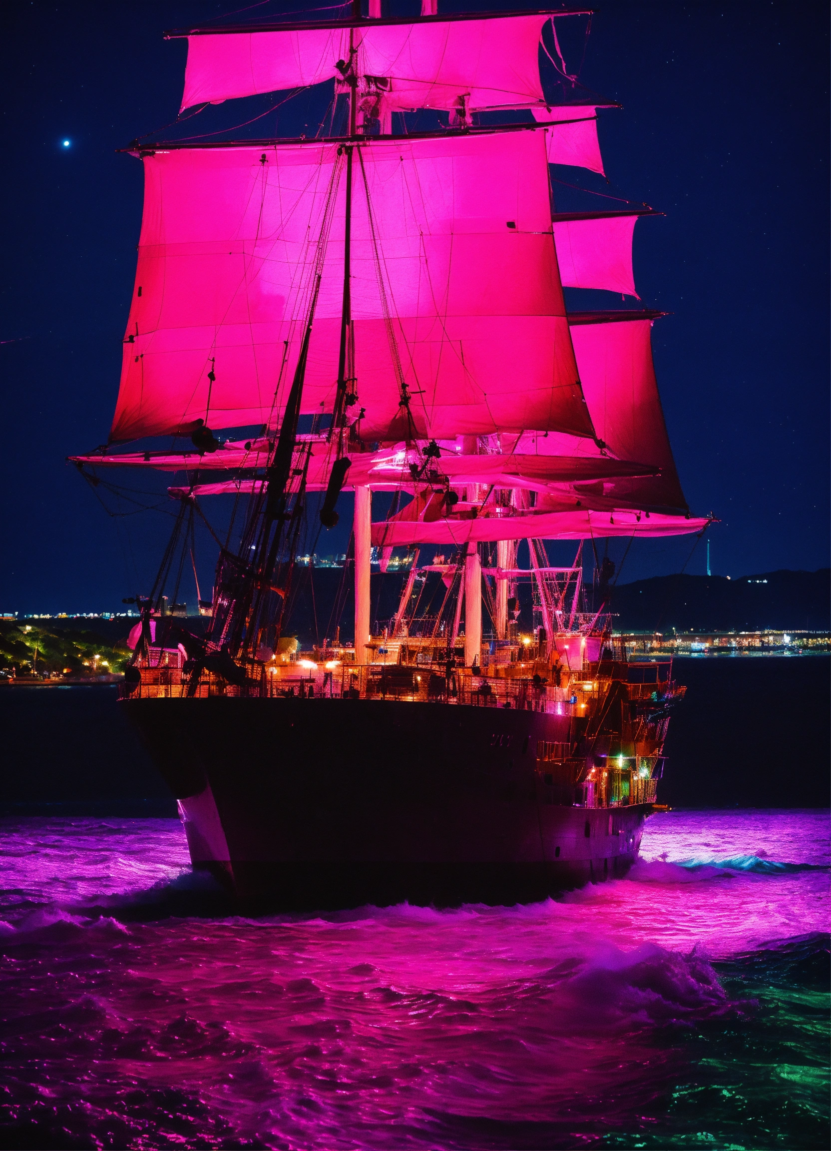 Lexica - Pink ship, in the ocean at night
