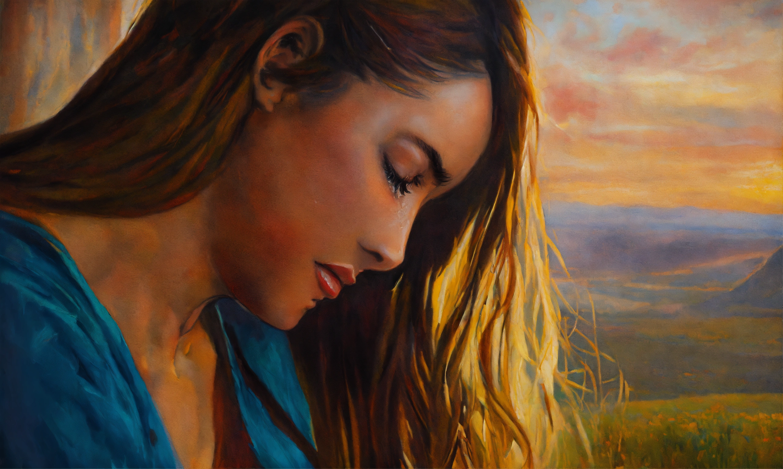 Lexica - Oil painting of a woman crying while praying