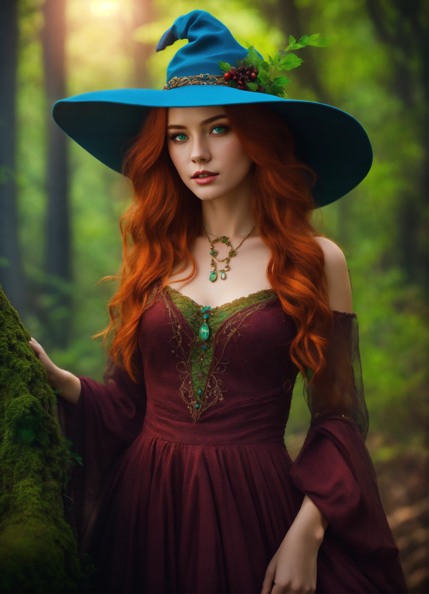 Lexica - A beautiful redhead witch beautiful bright blue hat an dress ...