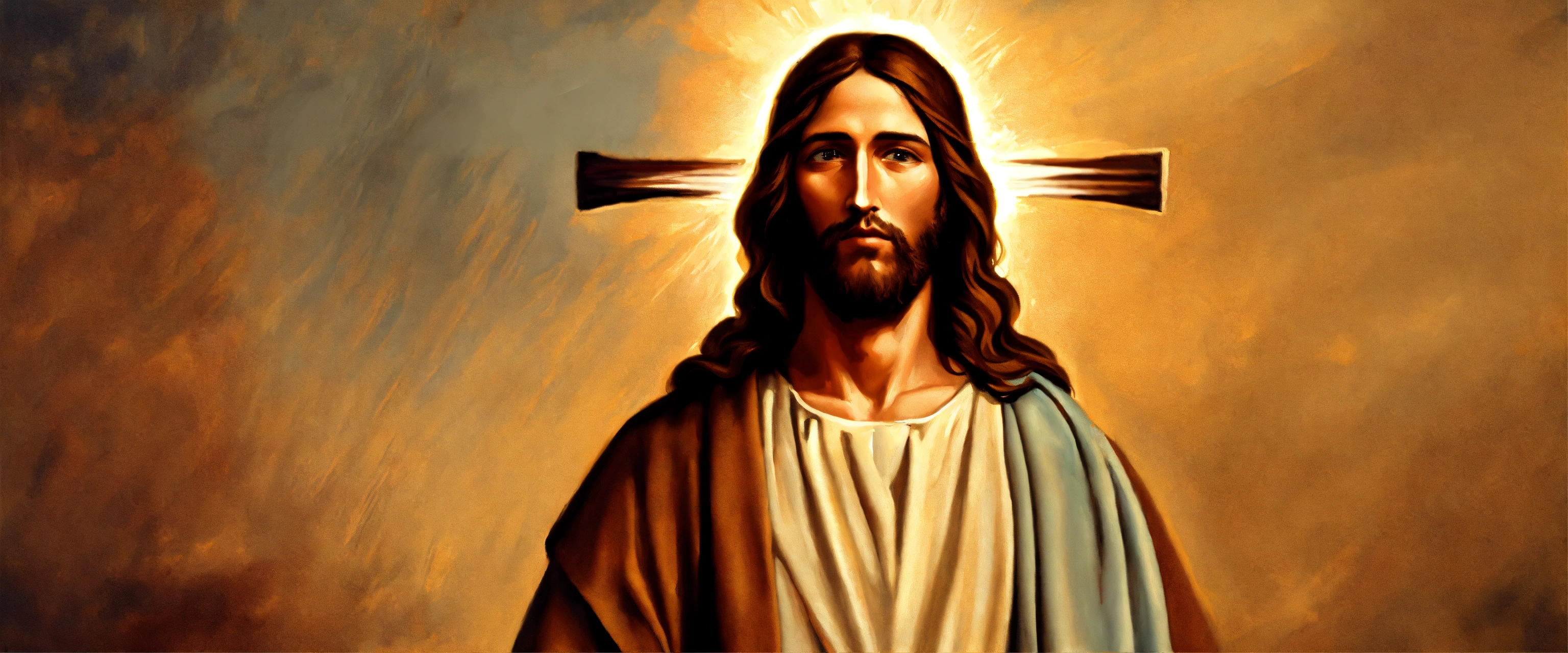 Lexica - Jesus Christ carrying cross portrait in oil painting style ...