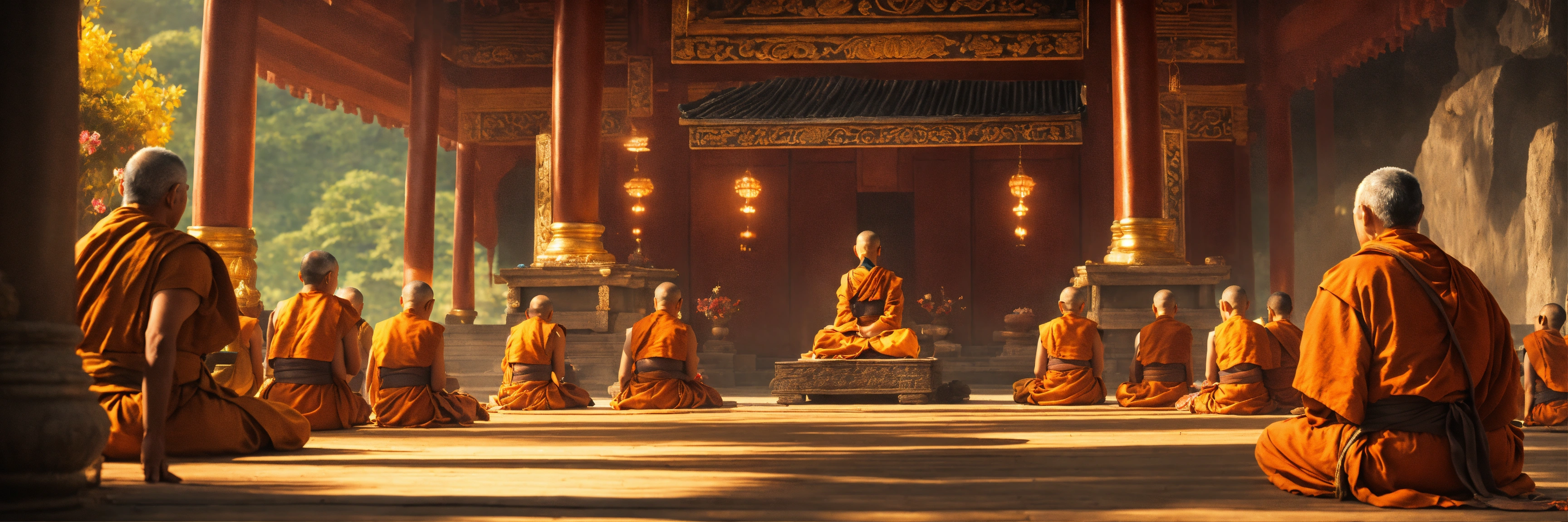 Lexica - The woman monk and her master monk sit together in the temple ...
