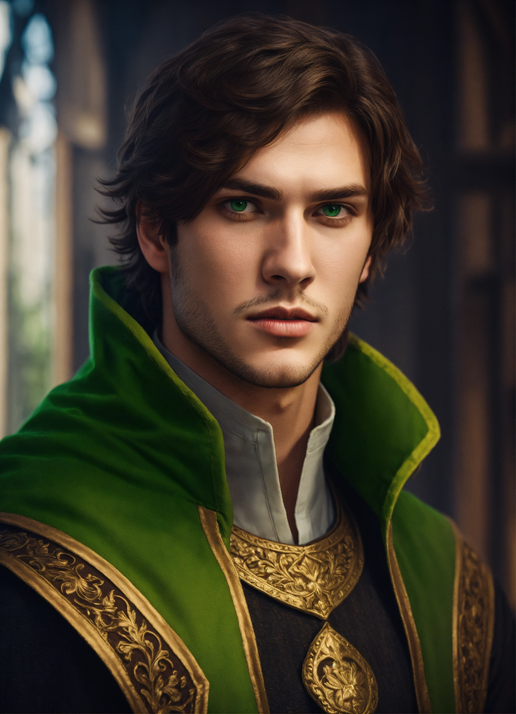 Lexica - Beautiful young man, short brown hair, green eyes, medieval ...