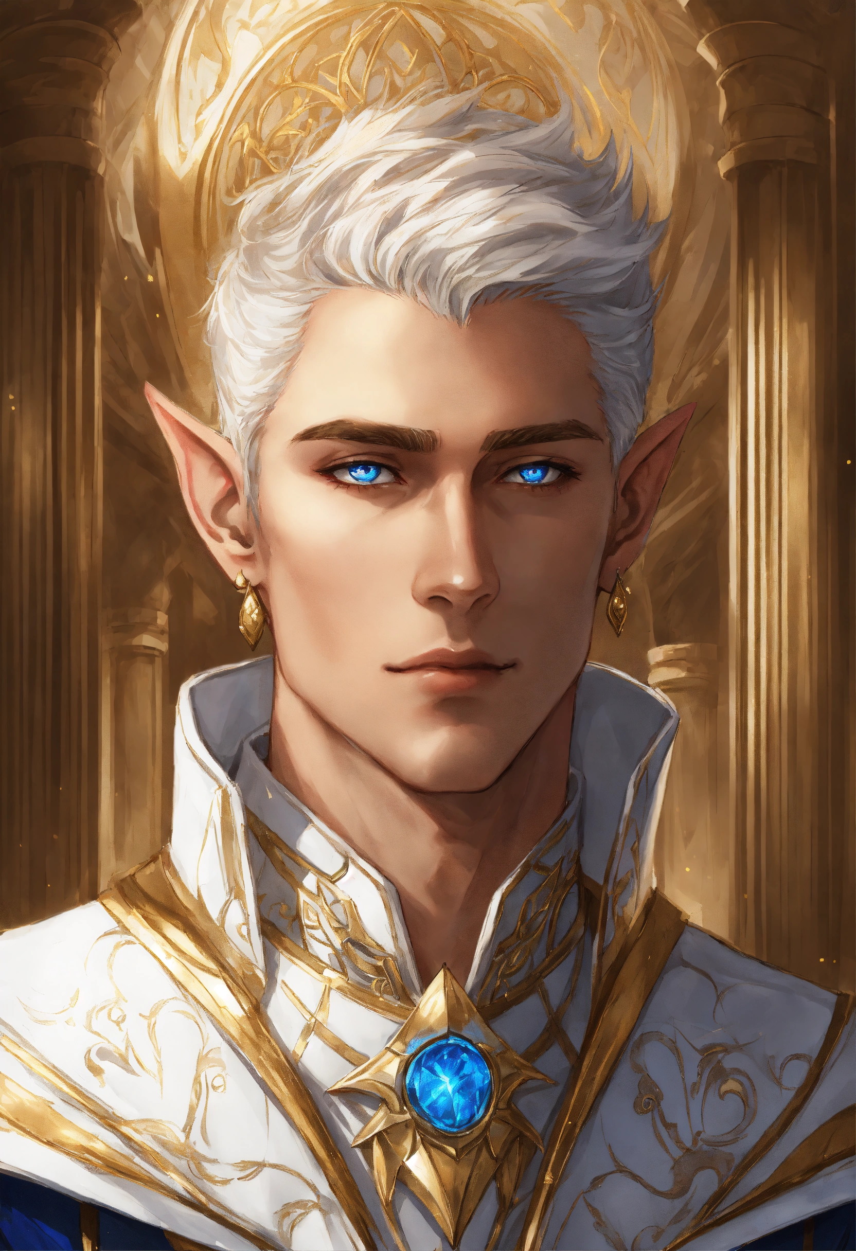 Lexica - Drawing of an elf king, royalty, sci fi, cybernetic, white and ...