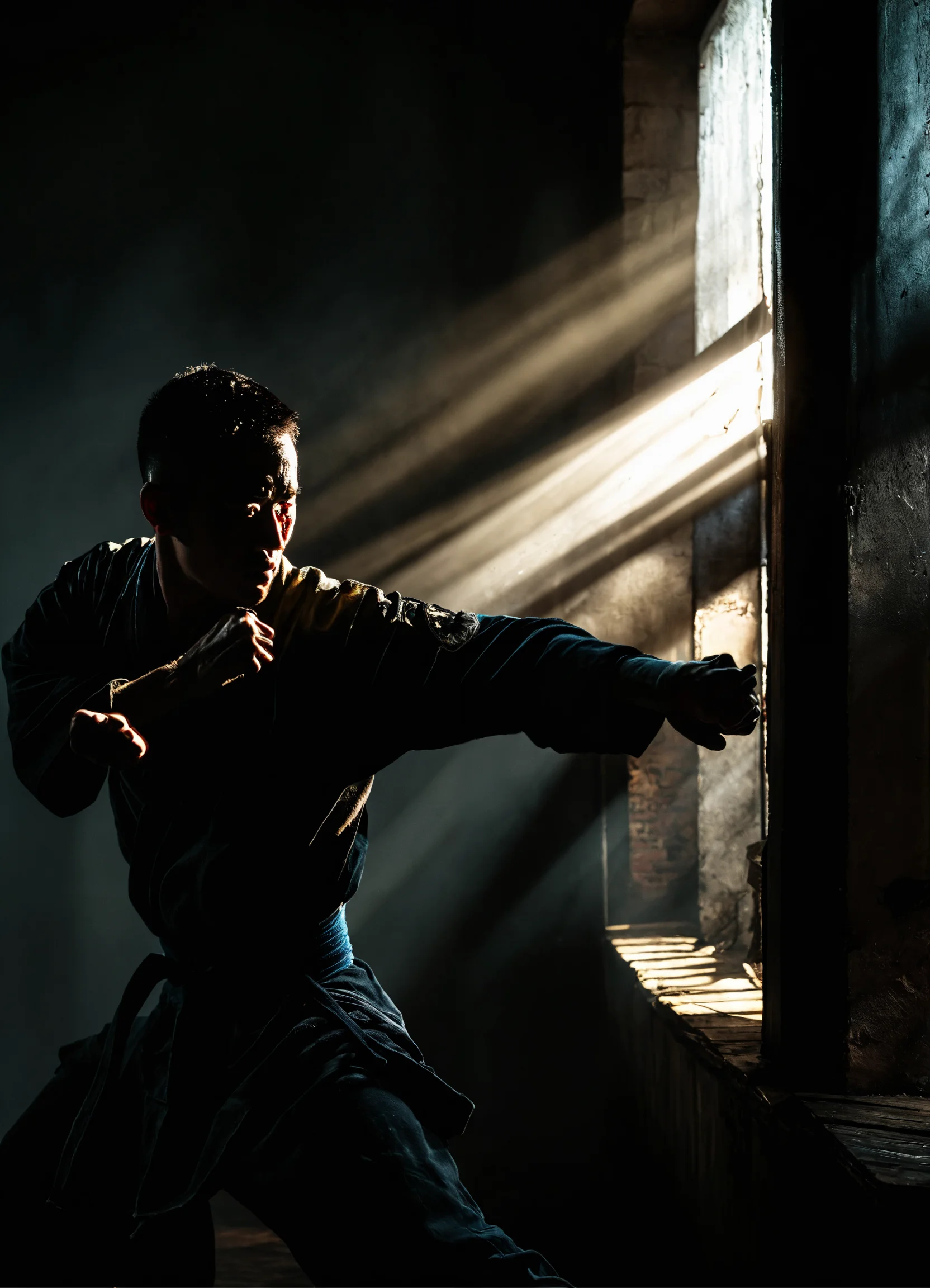 Lexica - Volumetric lighting, light rays, A martial artist in a fight ...