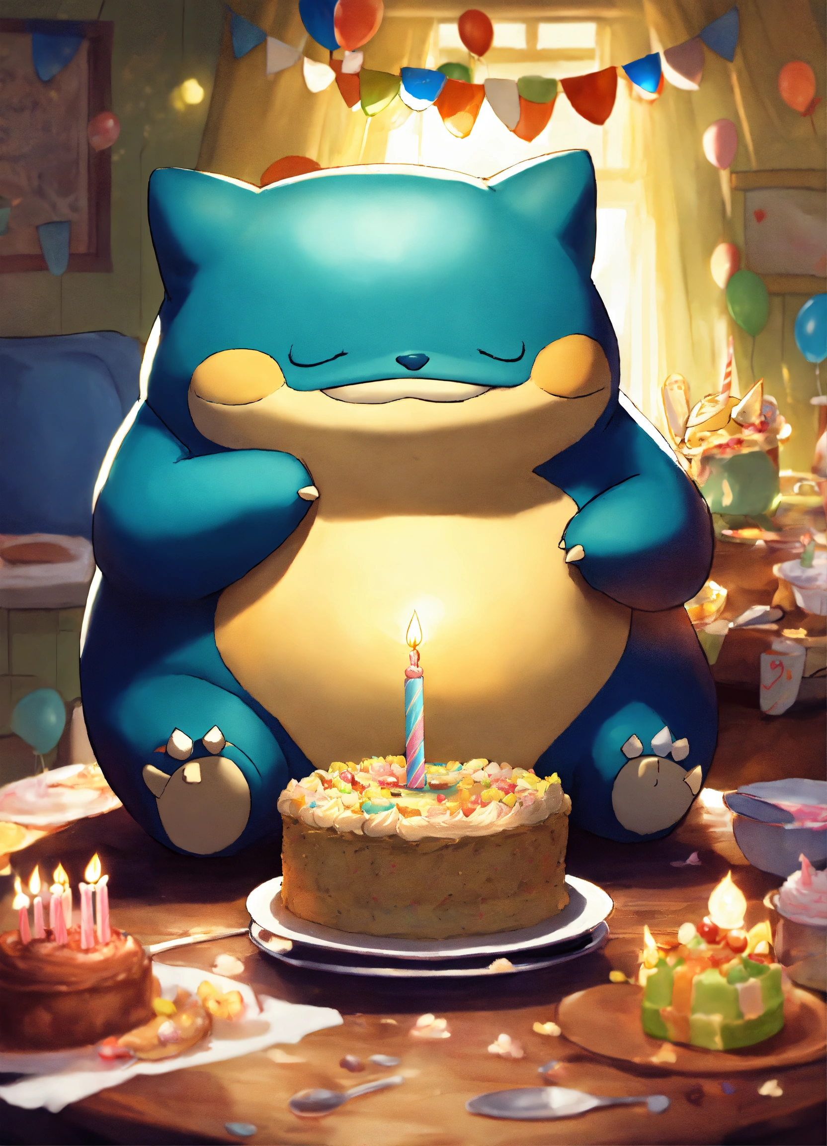 Lexica - Snorlax eating a birthday cake