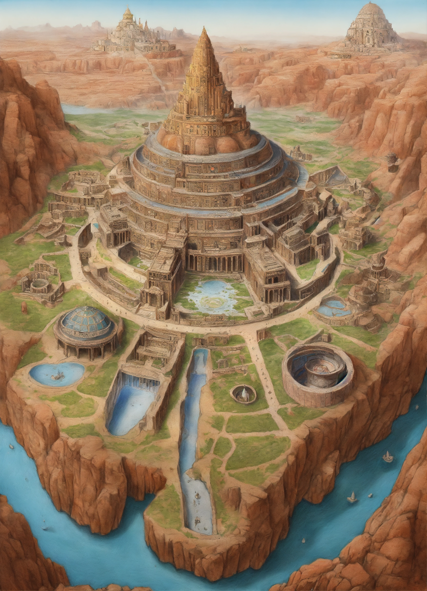 Lexica - Realistic colored pencil illustration of a big map of an intra ...