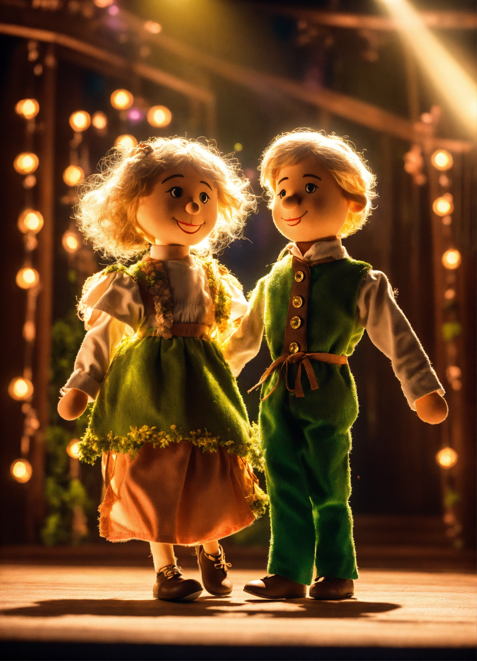 Lexica - Two wooden puppets, a blond-haired girl , and a brown-hair boy ...