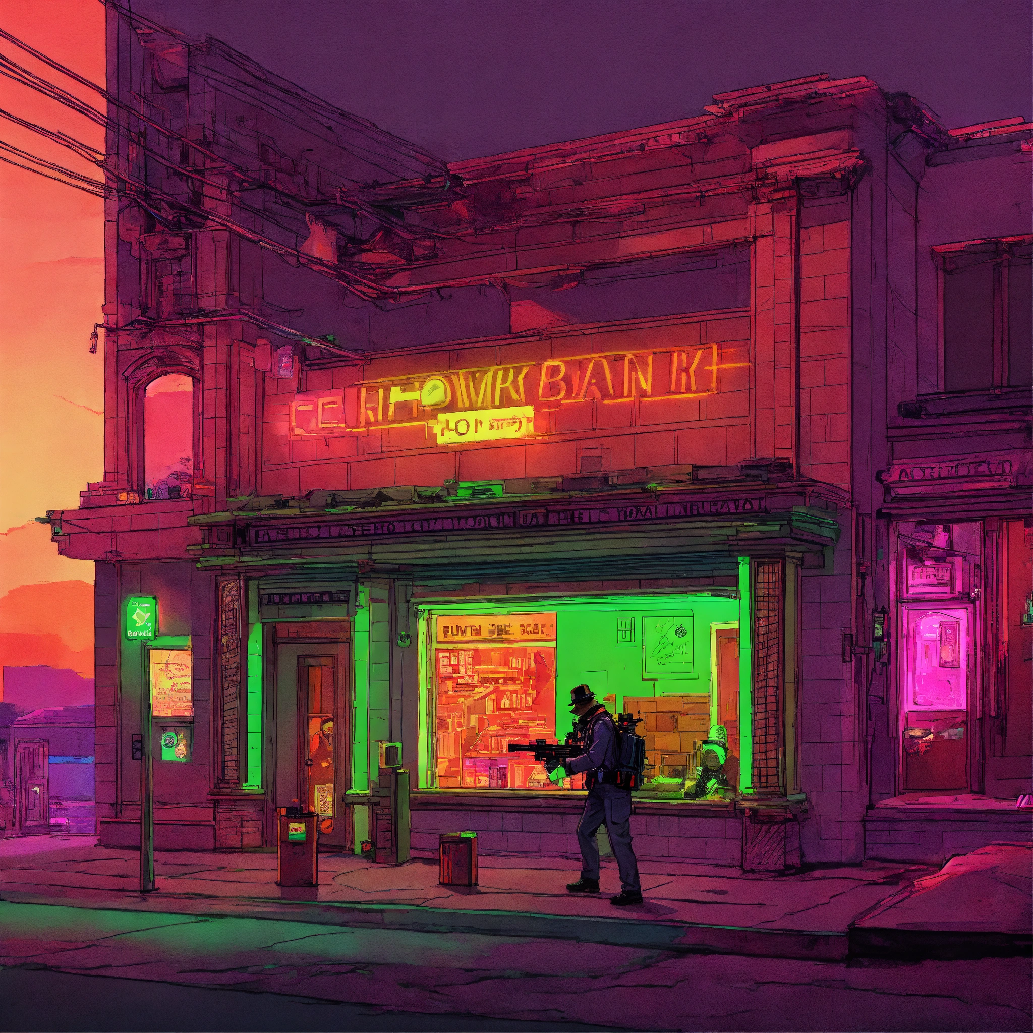 Lexica - Neon-lit town bank heist